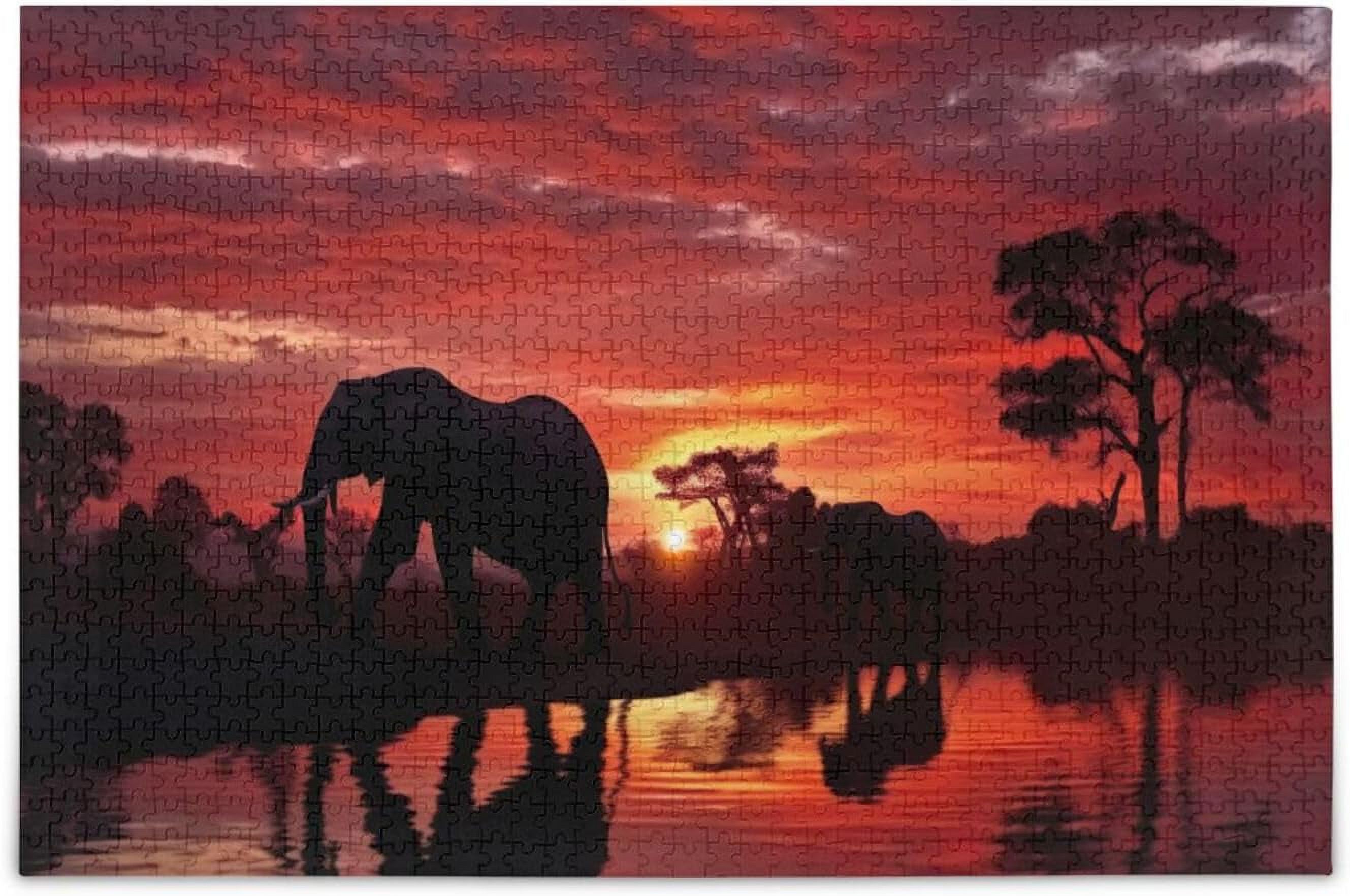 Elephants Silhouetted Jigsaw Puzzles for Adults 500 Pieces, Die-Cut ...