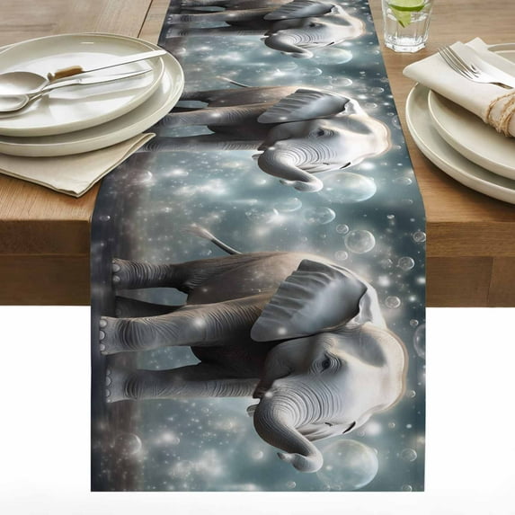 Elephants Table Runner 13x72 inch Fantasy Cotton Linen Dining Table ...