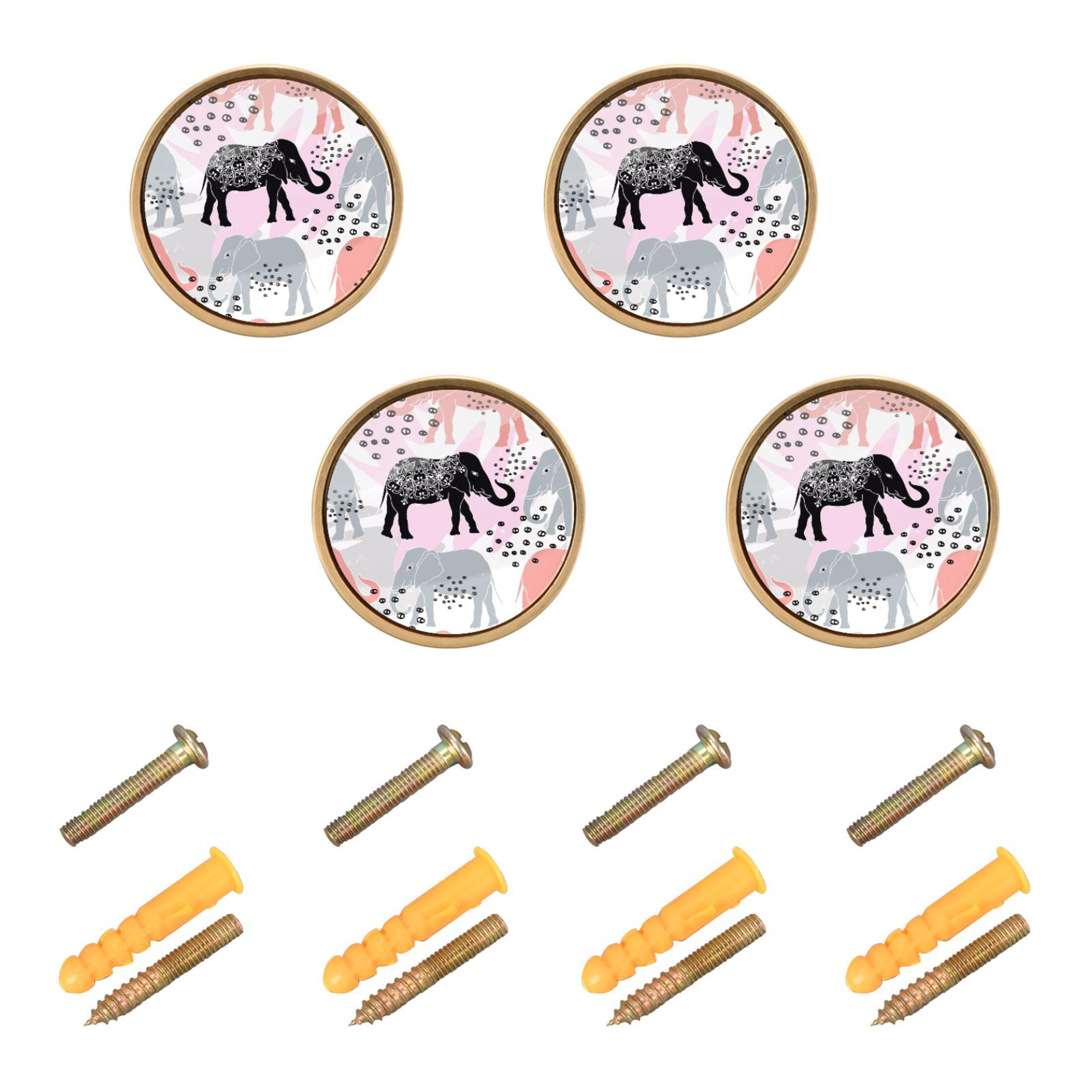 Elephants and Spots Cabinet Knobs Kitchen Drawers Knobs Door Round ...