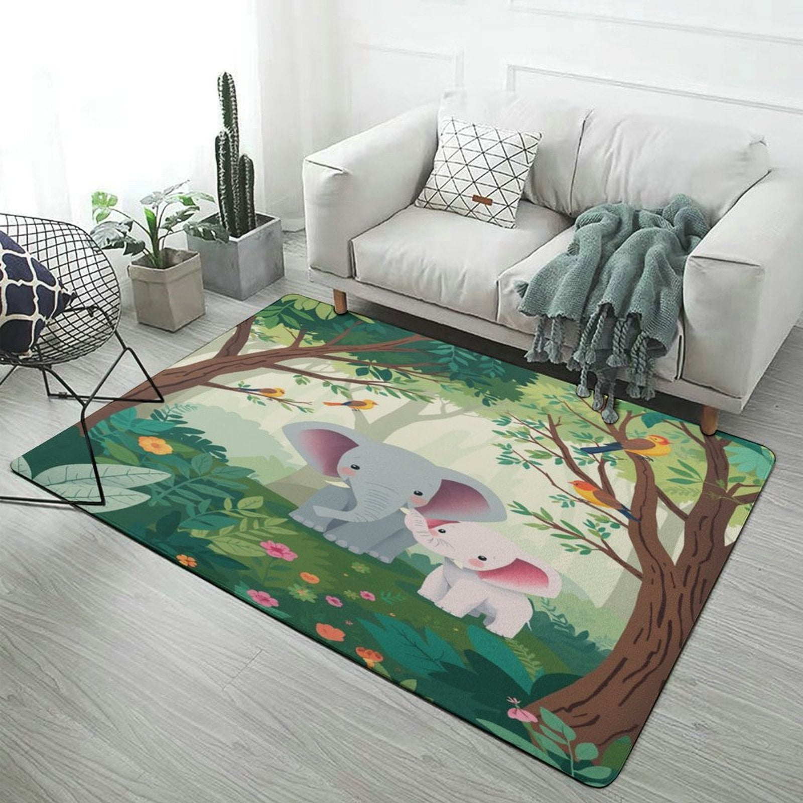 Elephants in A Lush Forest. Carpet Rug for Bedroom Living Room Home ...
