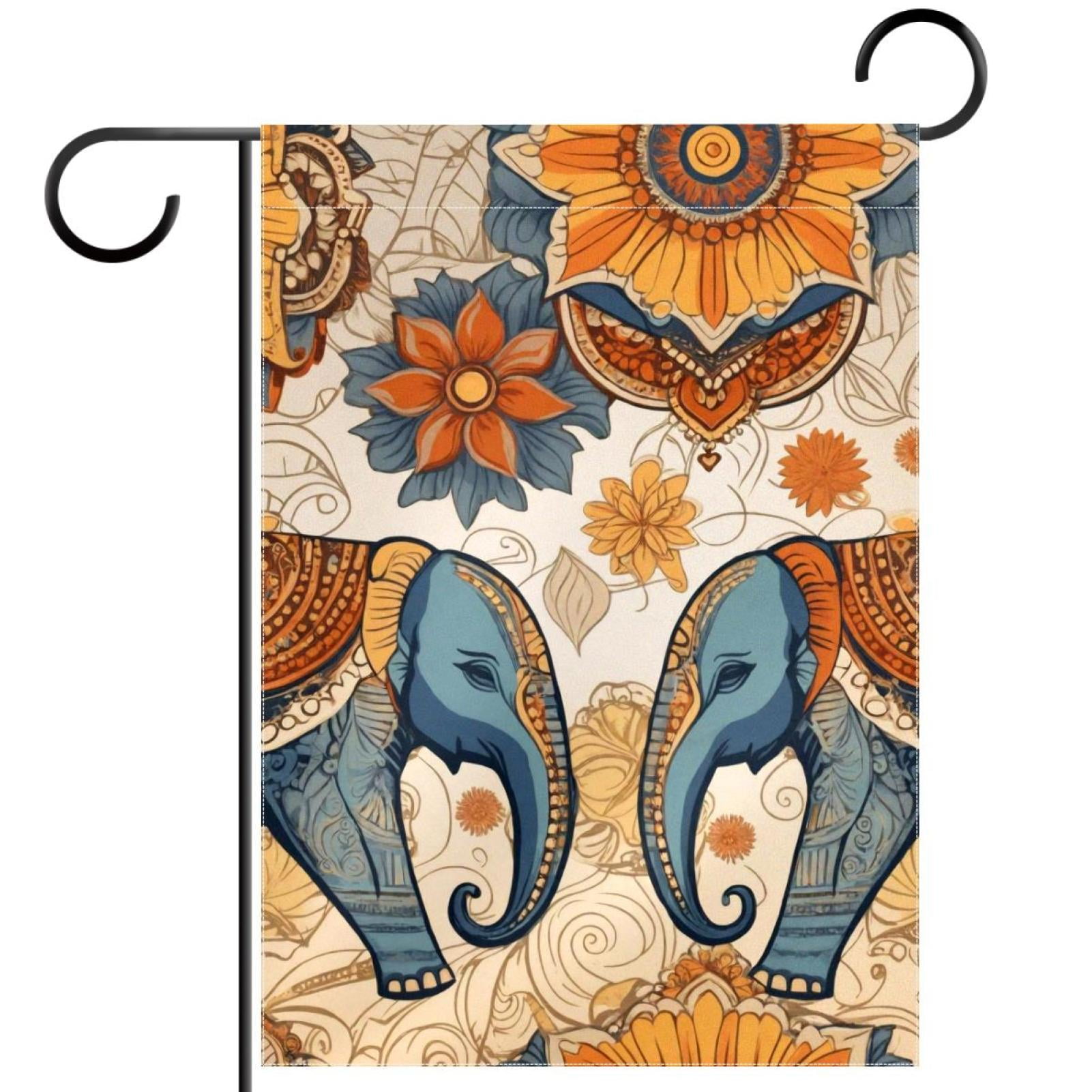 Elephants in Indian Style Decorative Garden Flag for All Seasons, 12 x ...