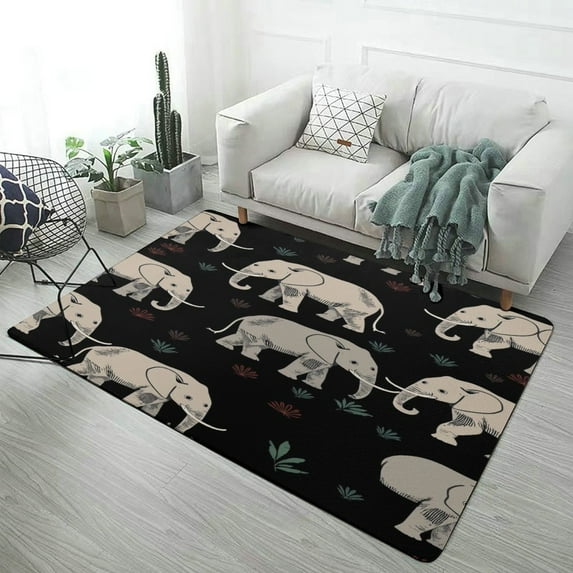Elephants on A Black Background. Rug Non-Slip Floor Carpet for Living ...
