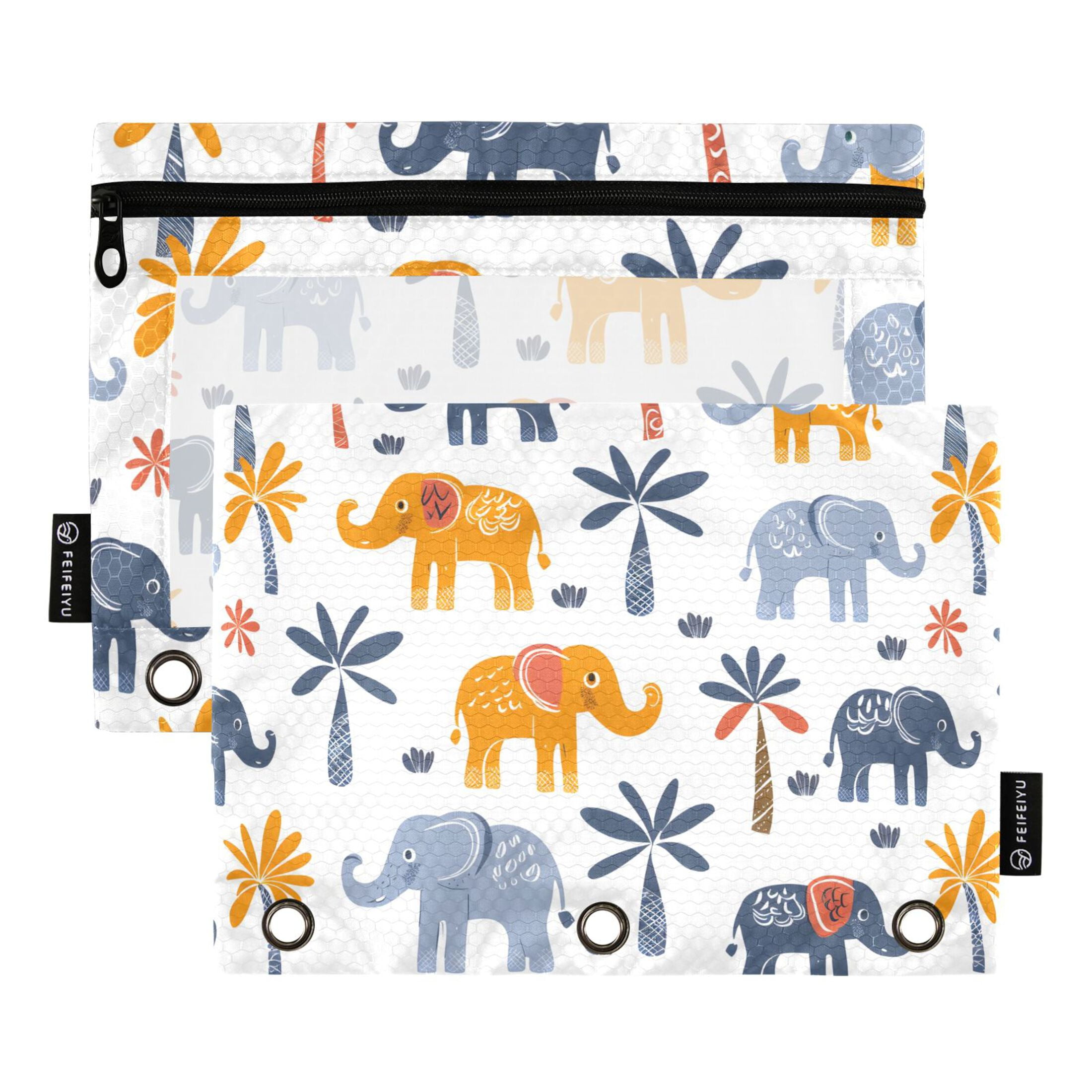 Elephants with Palms Trees 2 Pack Pencil Pouch for 3 Ring Binder Smooth ...