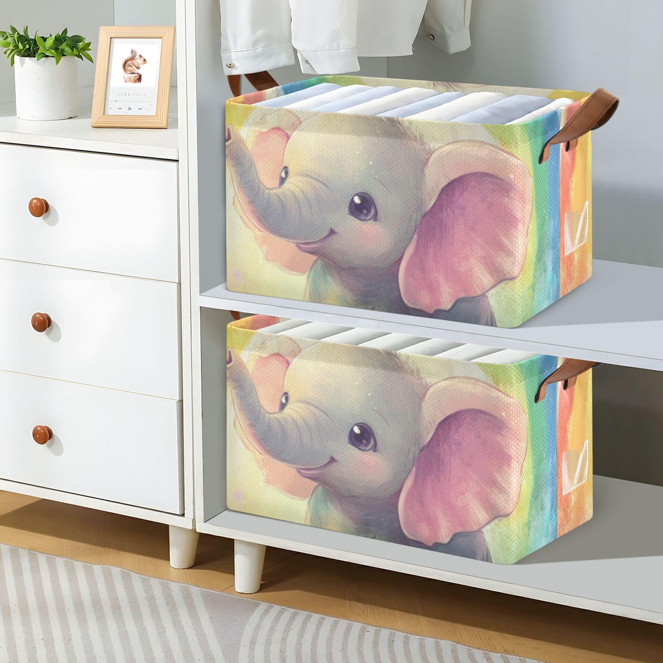 Elephants with Rainbows Foldable Storage Large Fabric Storage Baskets ...