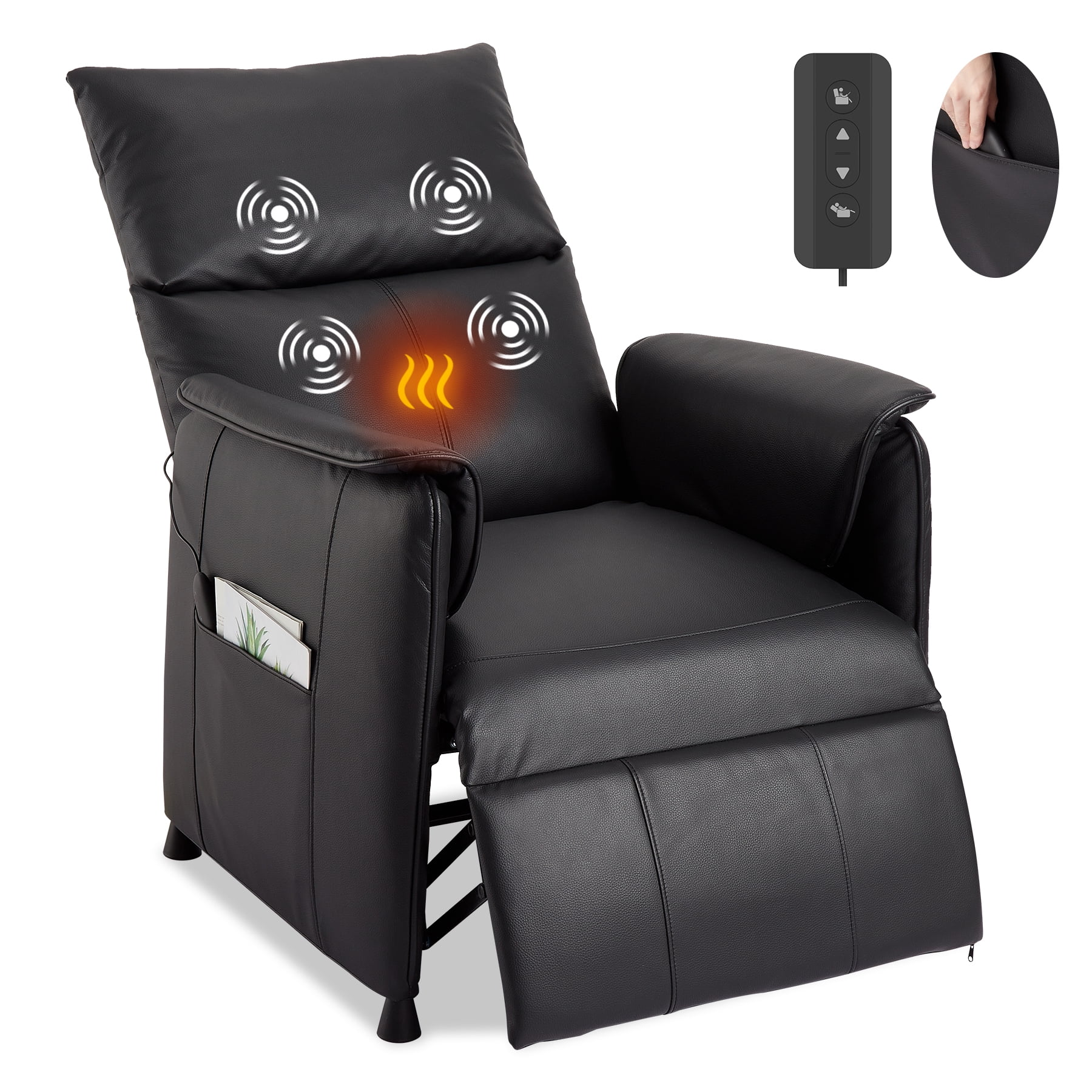 Elertric Recliner Chair with Massage and Heat, Adjustable Single PU ...
