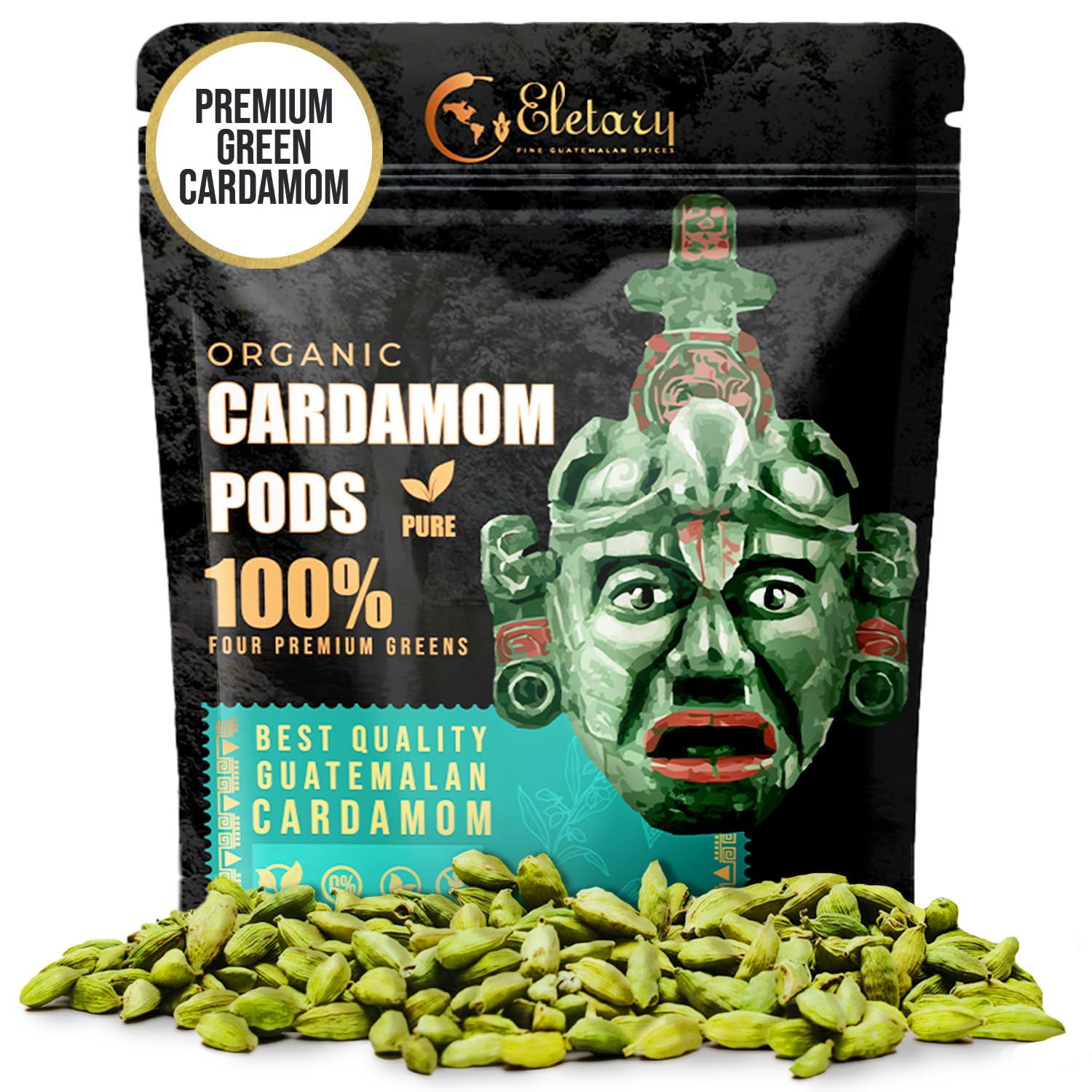 Eletary Premium Organic Guatemalan ESF27 Green Cardamom Pods Four Premium Green, All Natural ...