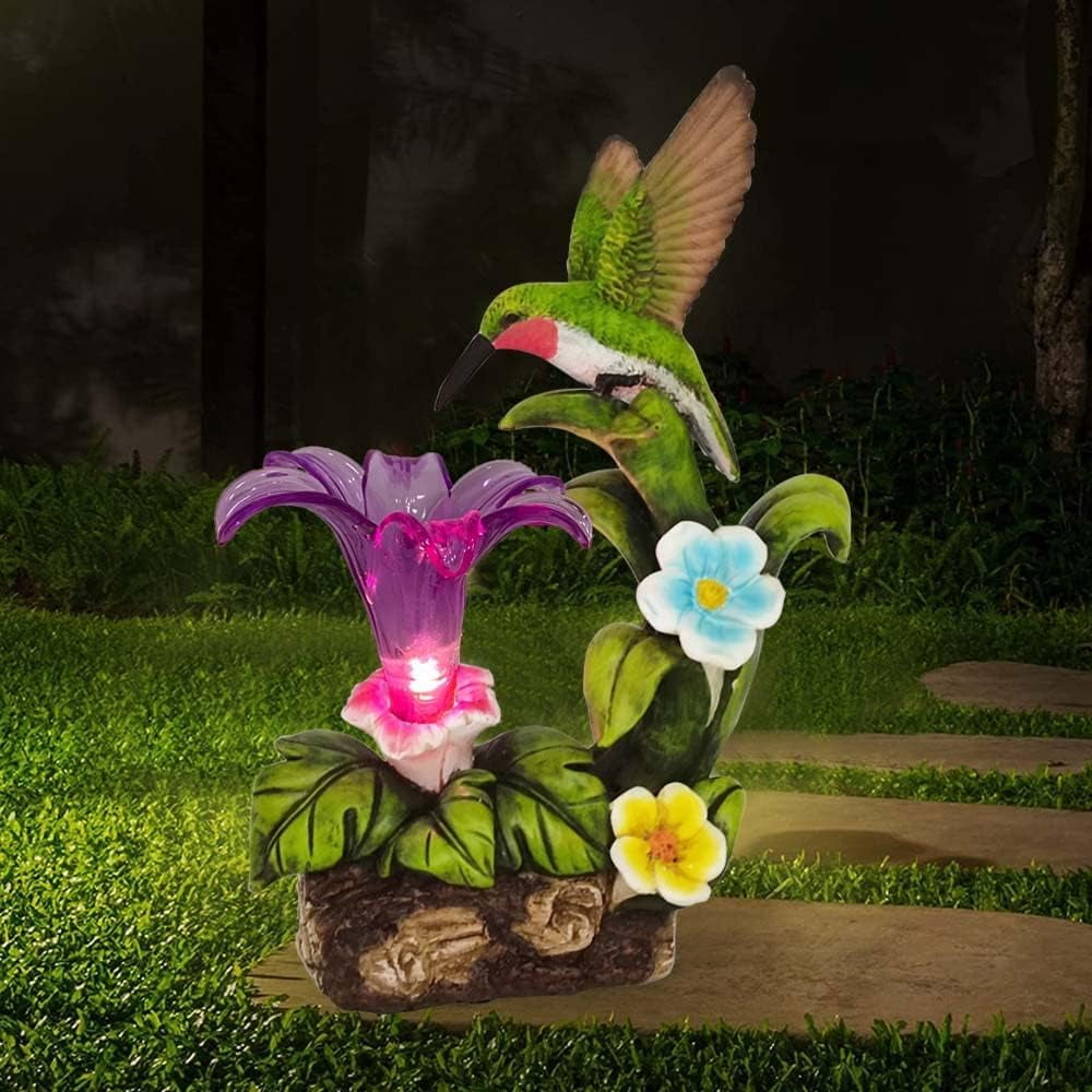 Eletina Resin Hummingbird Solar Light with Flower Garden Decorations ...
