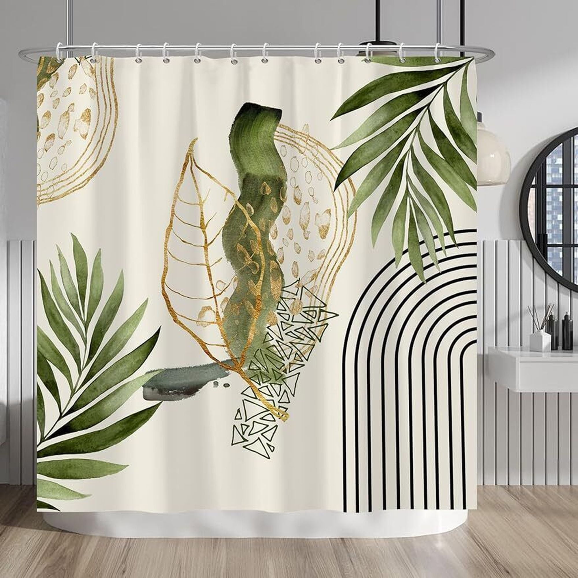 Elevate Your Bathroom Decor With Luxurious Green And Gold Leaf Shower