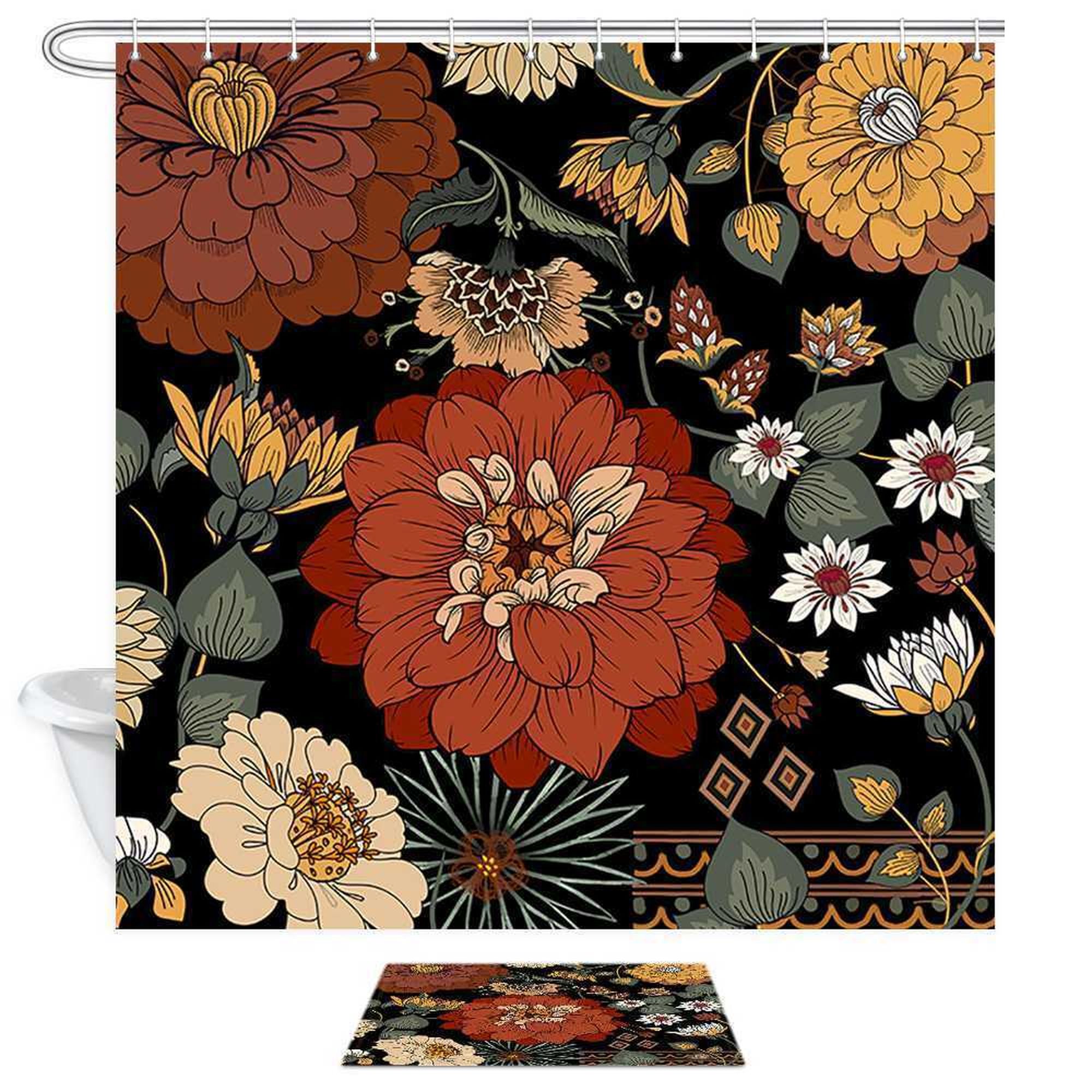 Elevate Your Bathroom Decor With A Boho Chic Red Floral Shower Curtain