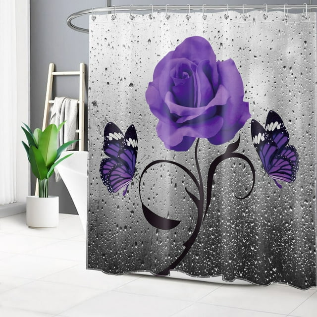 Elevate Your Bathroom Decor With A Chic Purple Floral Shower Curtain