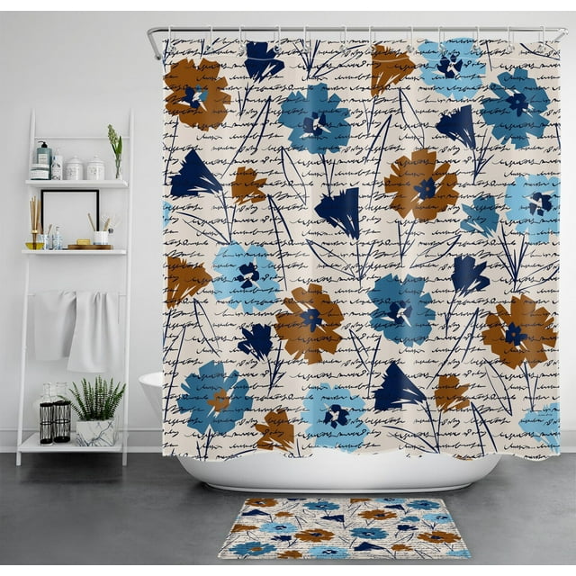 Elevate Your Bathroom Decor With A Luxurious Blue And Brown Botanical