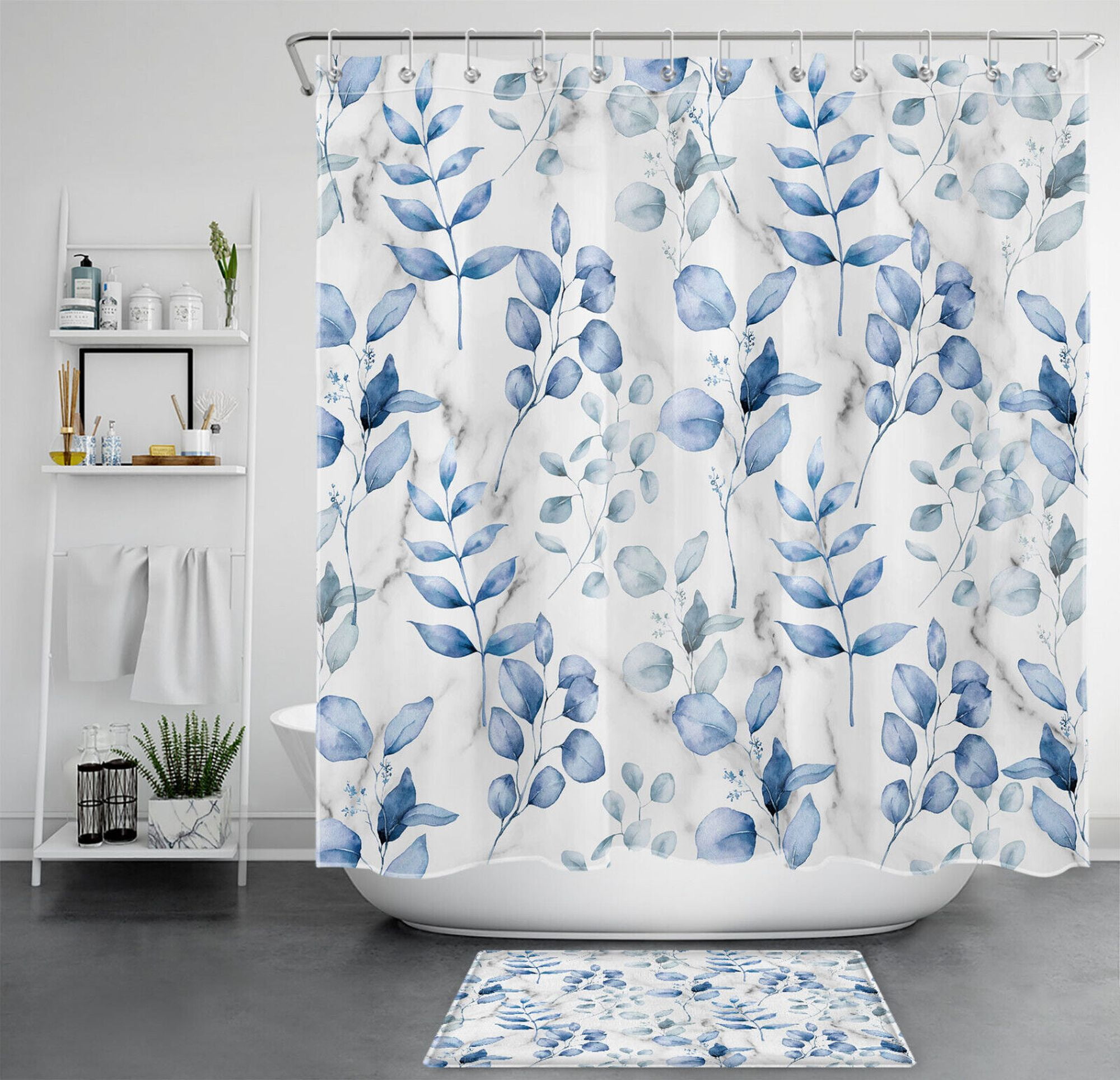 Elevate Your Bathroom Decor With A Modern Blue Eucalyptus Leaf Shower