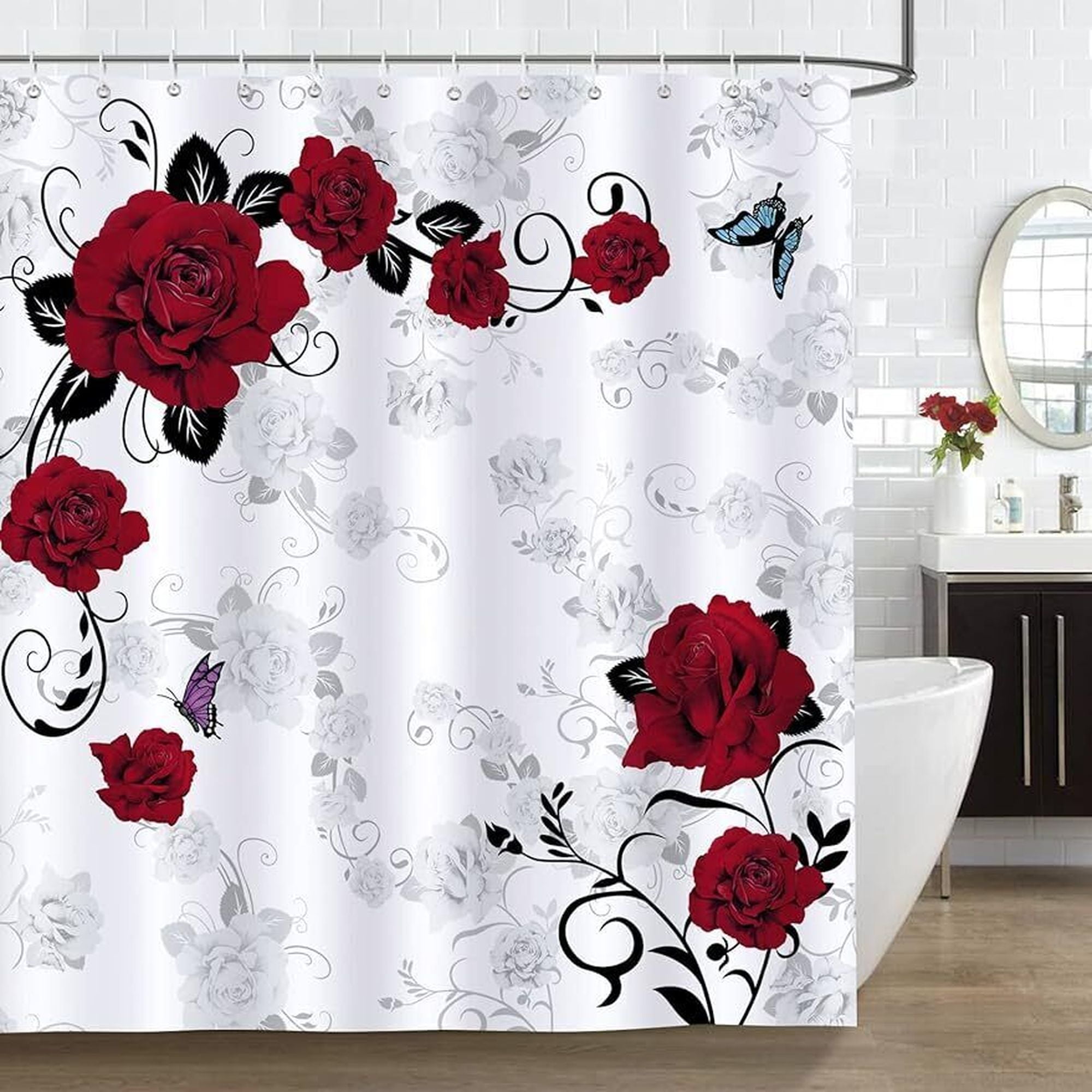 Elevate Your Bathroom Decor with the Vintage Red Rose Shower Curtain: A ...
