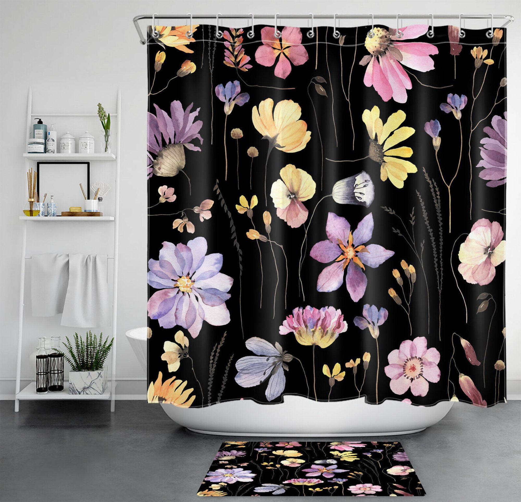 Elevate Your Bathroom With Chic Floral Shower Curtain Featuring Bold