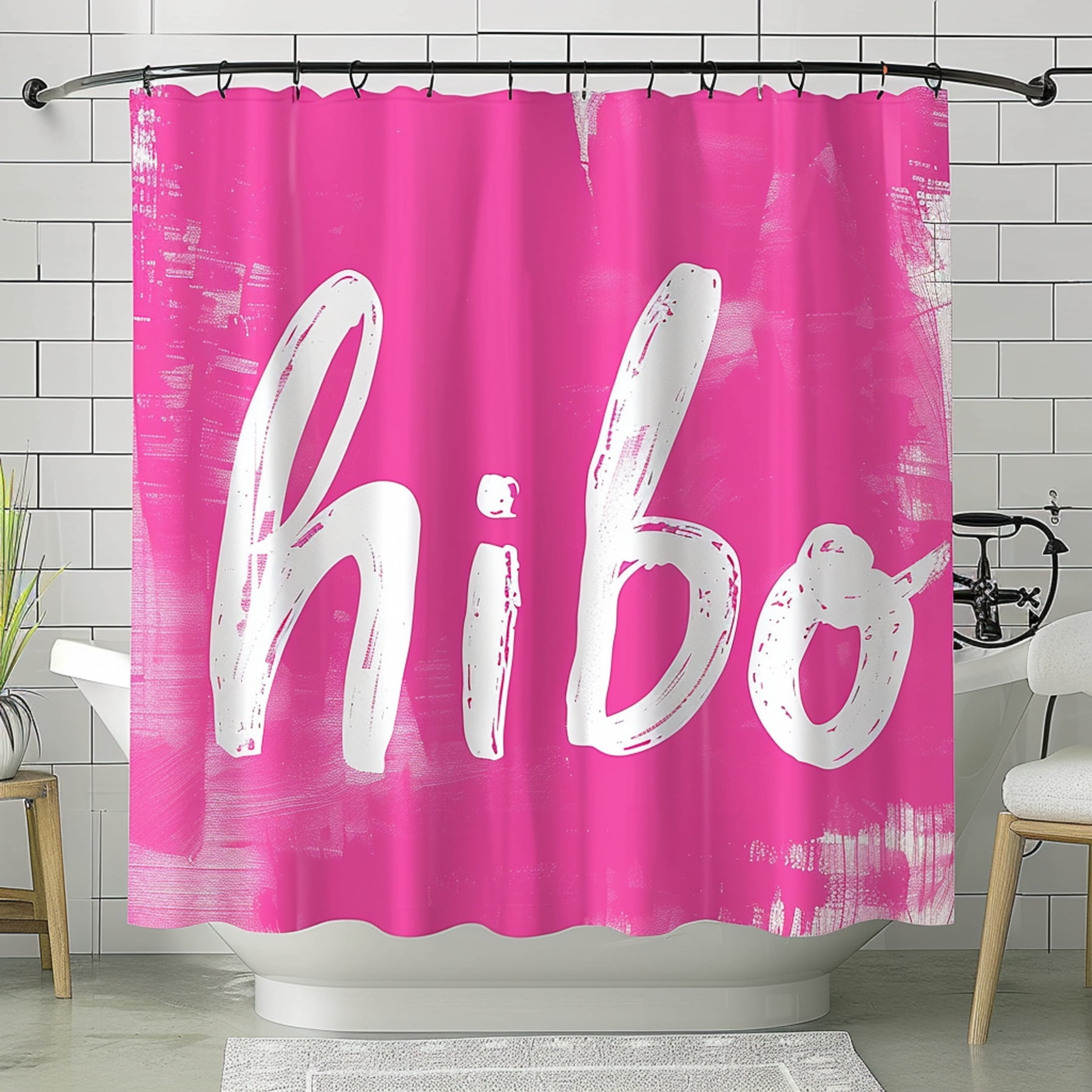 Elevate Your Bathroom With Chic Pink White Text Shower Curtain Add