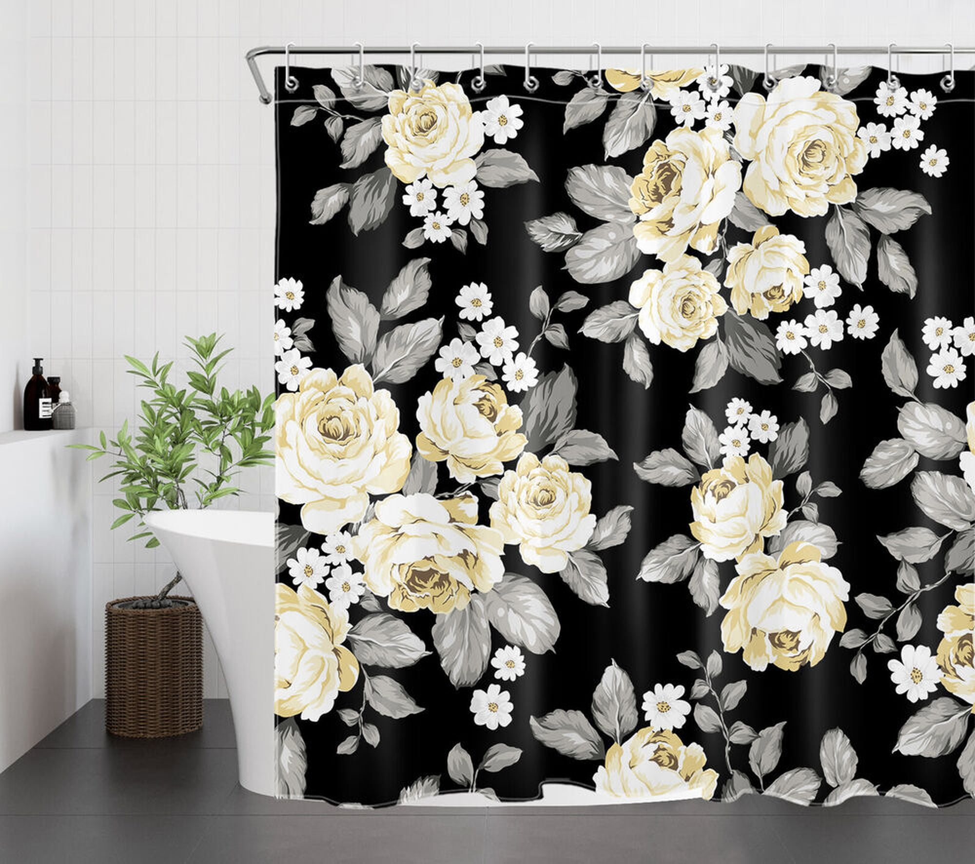 Elevate Your Bathroom With A Modern Monochrome Floral Shower Curtain