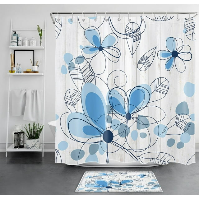 Elevate Your Bathroom With A Rustic Blue Floral Shower Curtain Set