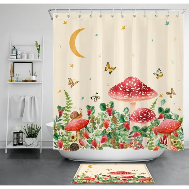 Elevate Your Bathroom With A Rustic Red And Beige Floral Shower Curtain