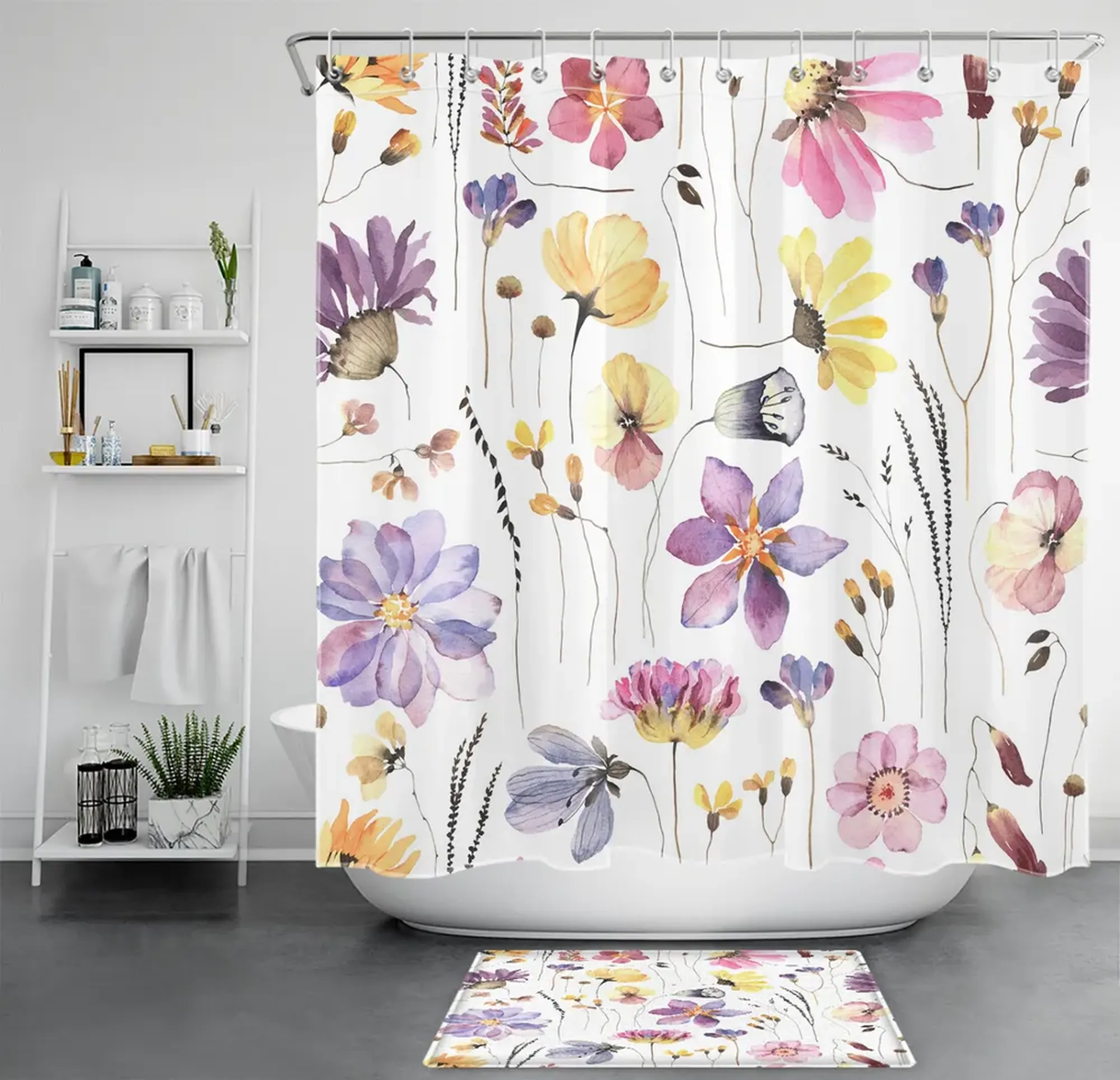 Elevate Your Bathroom With A Rustic Wildflower Shower Curtain Set In