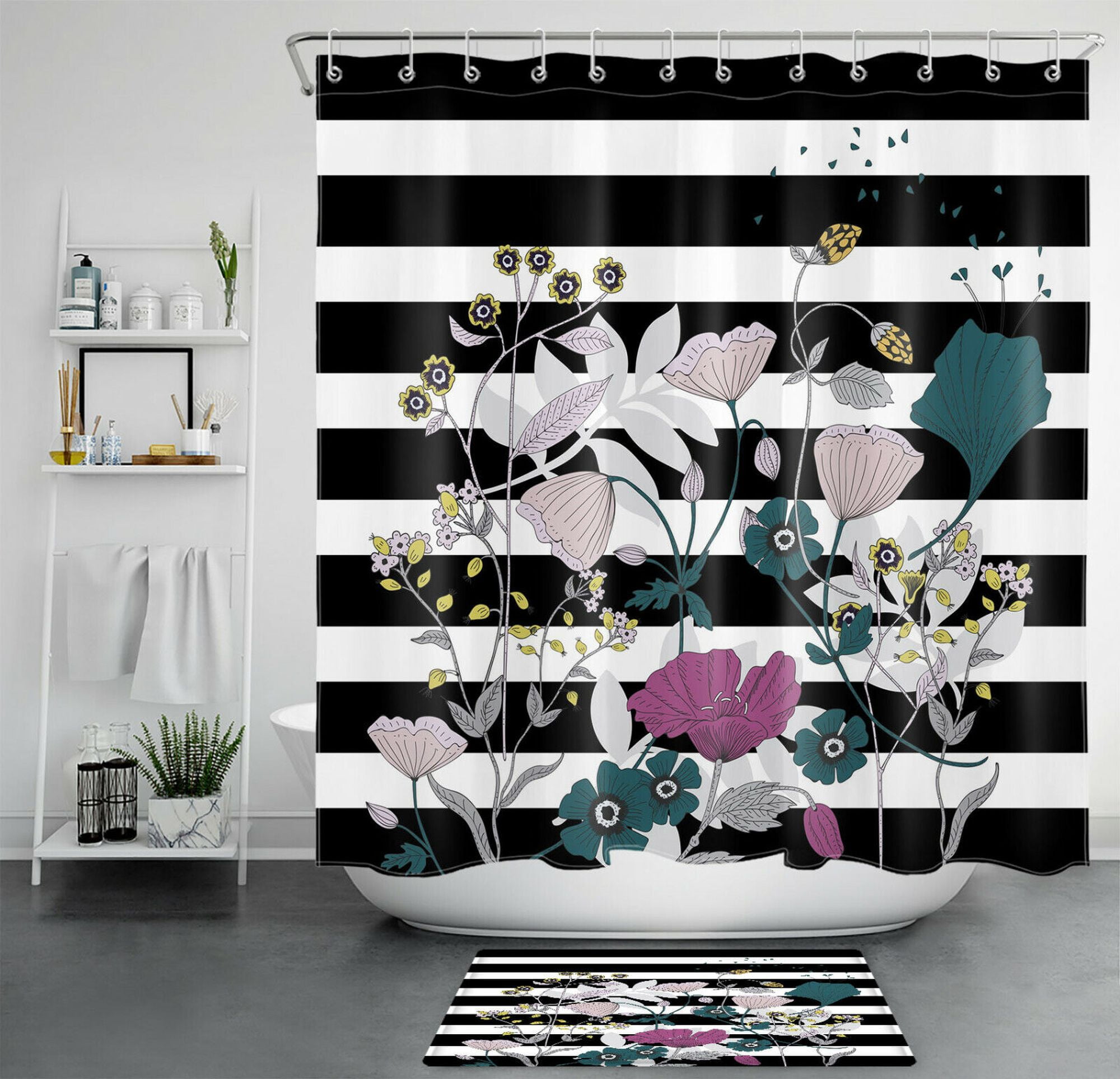 Elevate Your Bathroom With A Stylish Monochrome Floral Shower Curtain