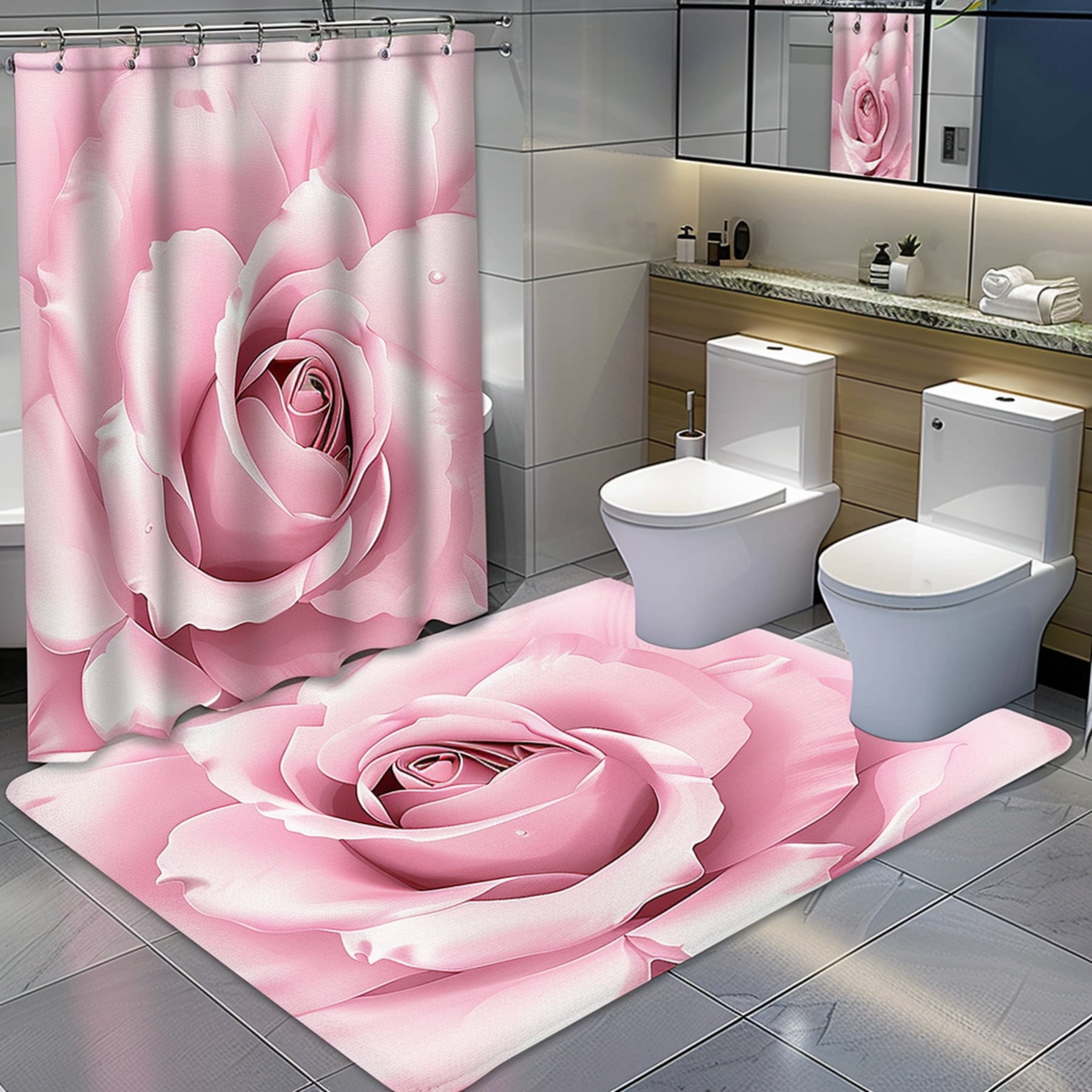Elevate Your Bathroom Decor With A Hyperrealistic Pink Rose Design