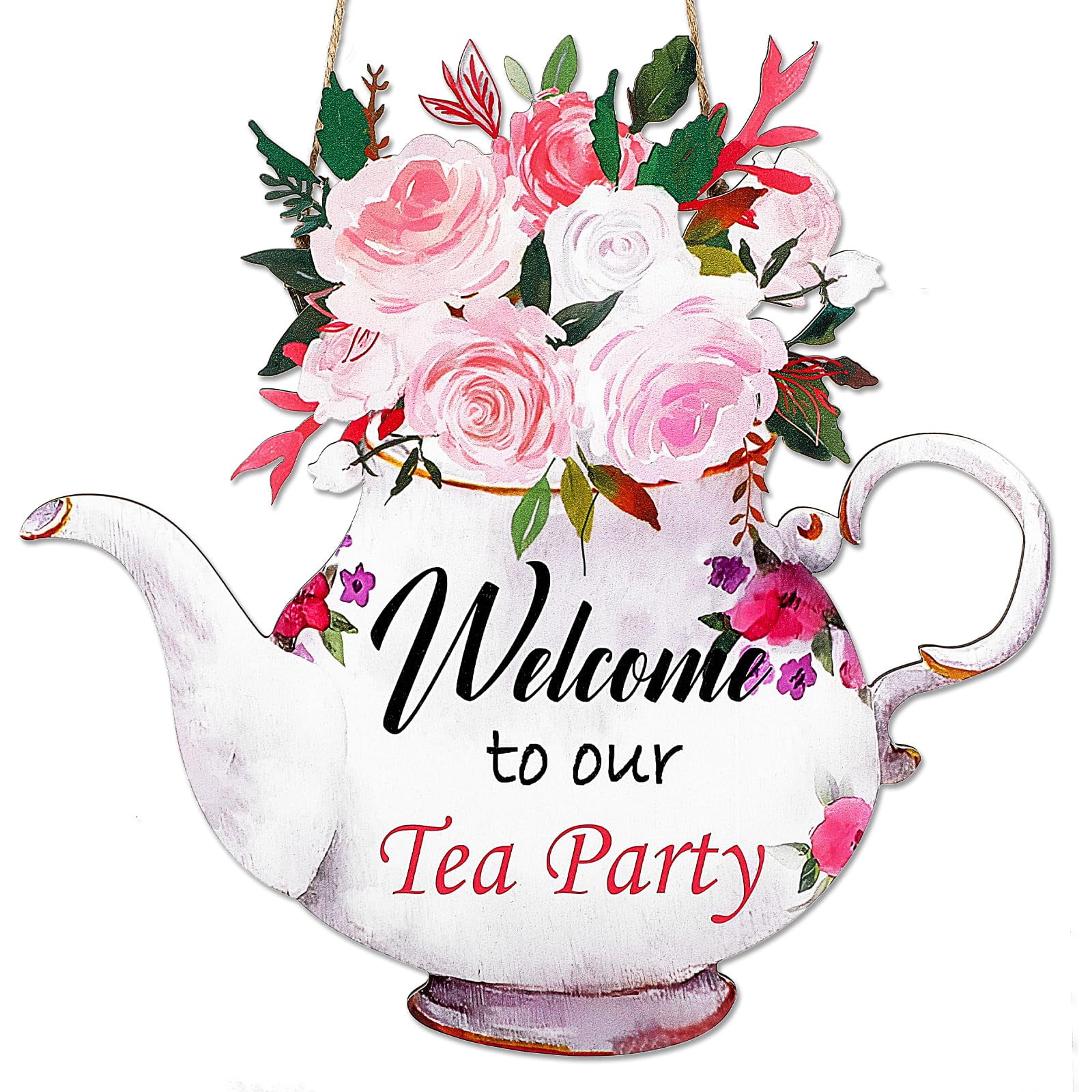 ElevateTech Tea Party FEV6 Decorations Door Sign Colorful TeaPot-Shaped ...