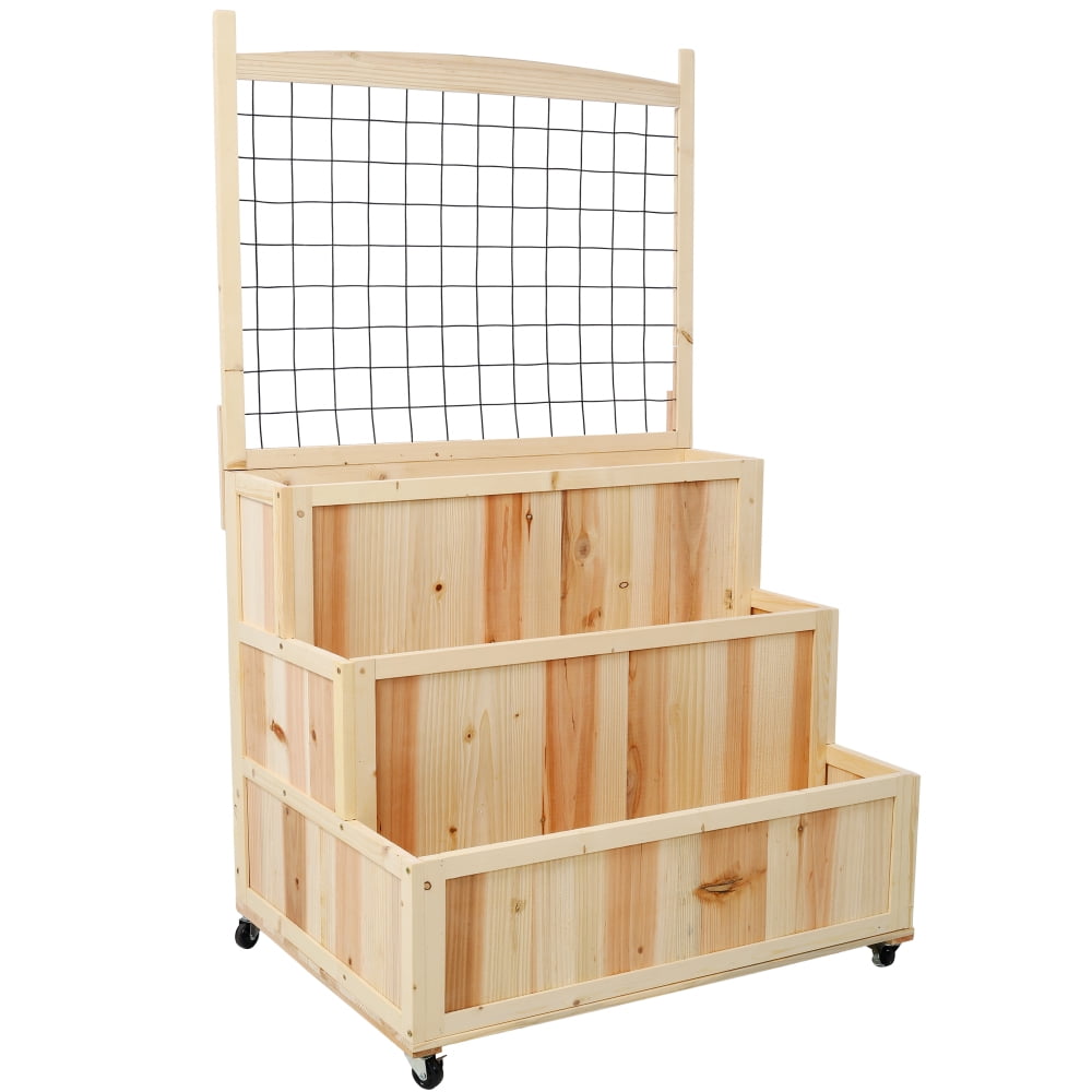 Elevated 8 Pocket Herb Garden Bed, Mobile Raised Customizable Wood ...