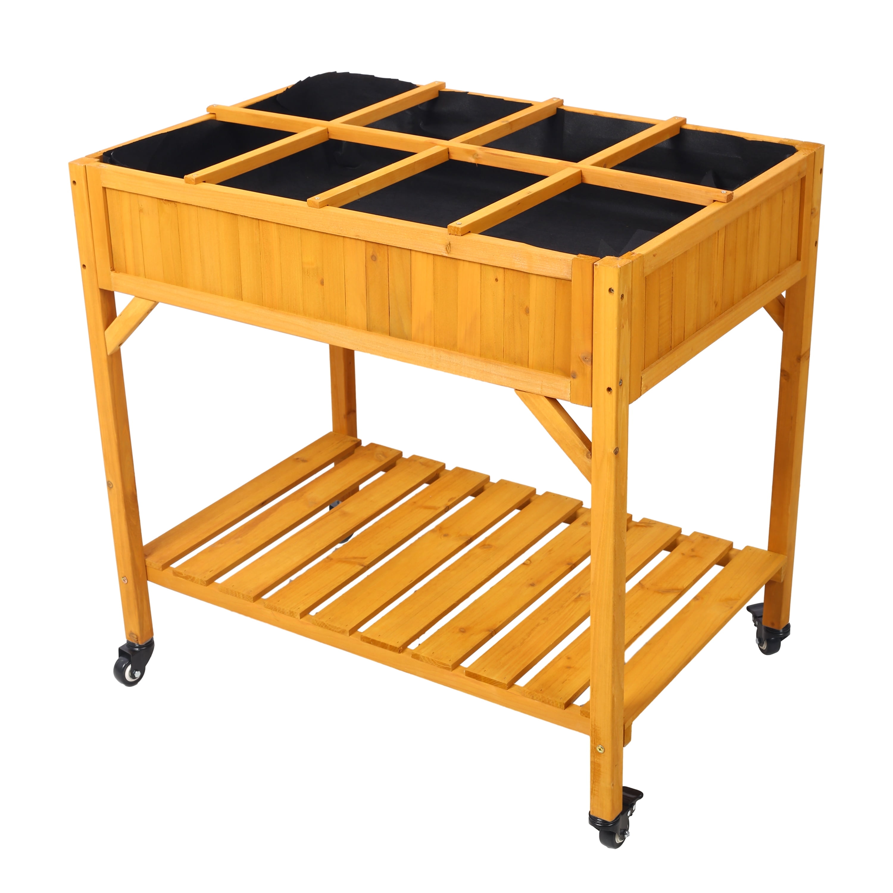 Elevated 8 Pocket Herb Garden Bed, Mobile Raised Customizable Wood ...