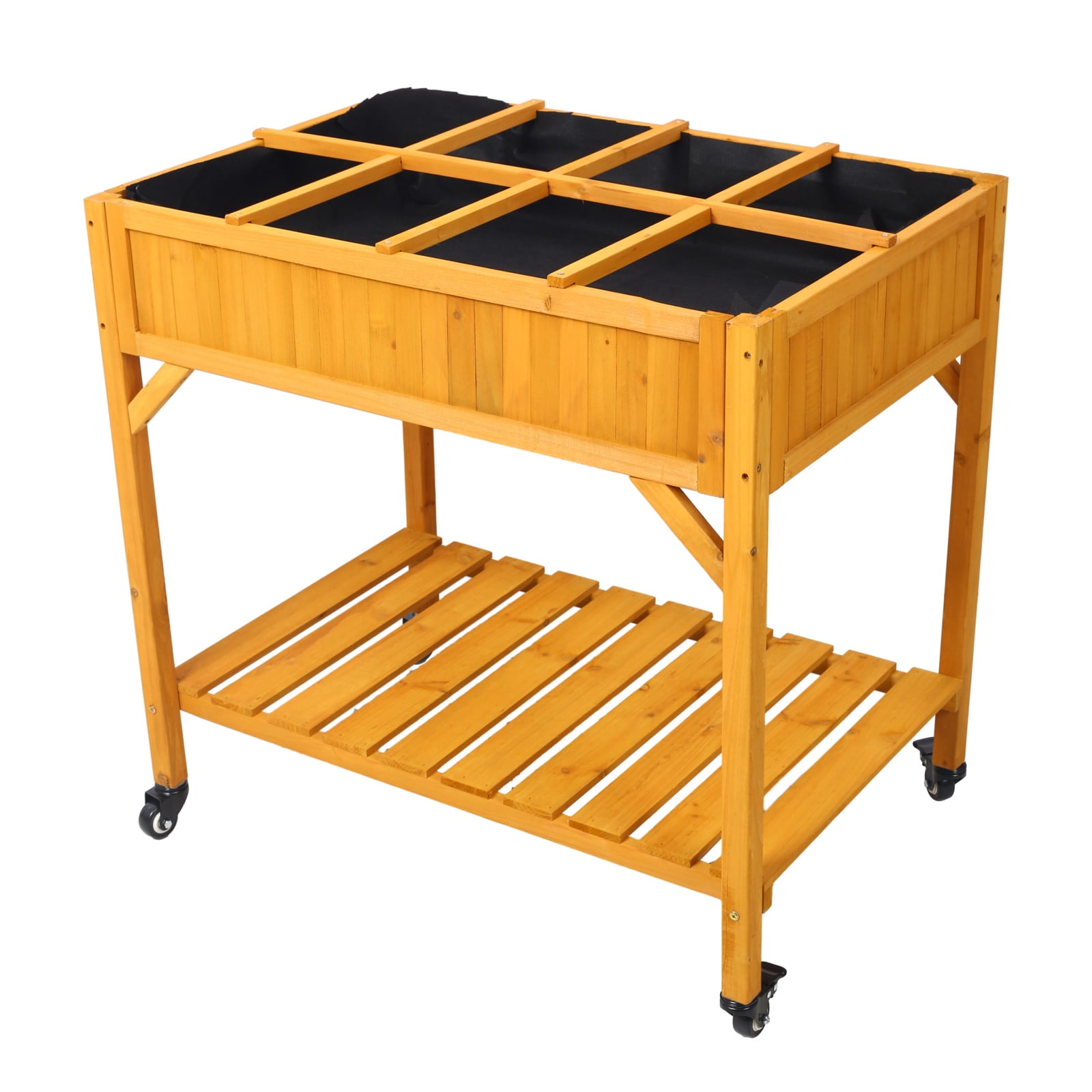 Elevated 8-Pocket Herb Garden Bed, Mobile Raised Planter with Lockable ...