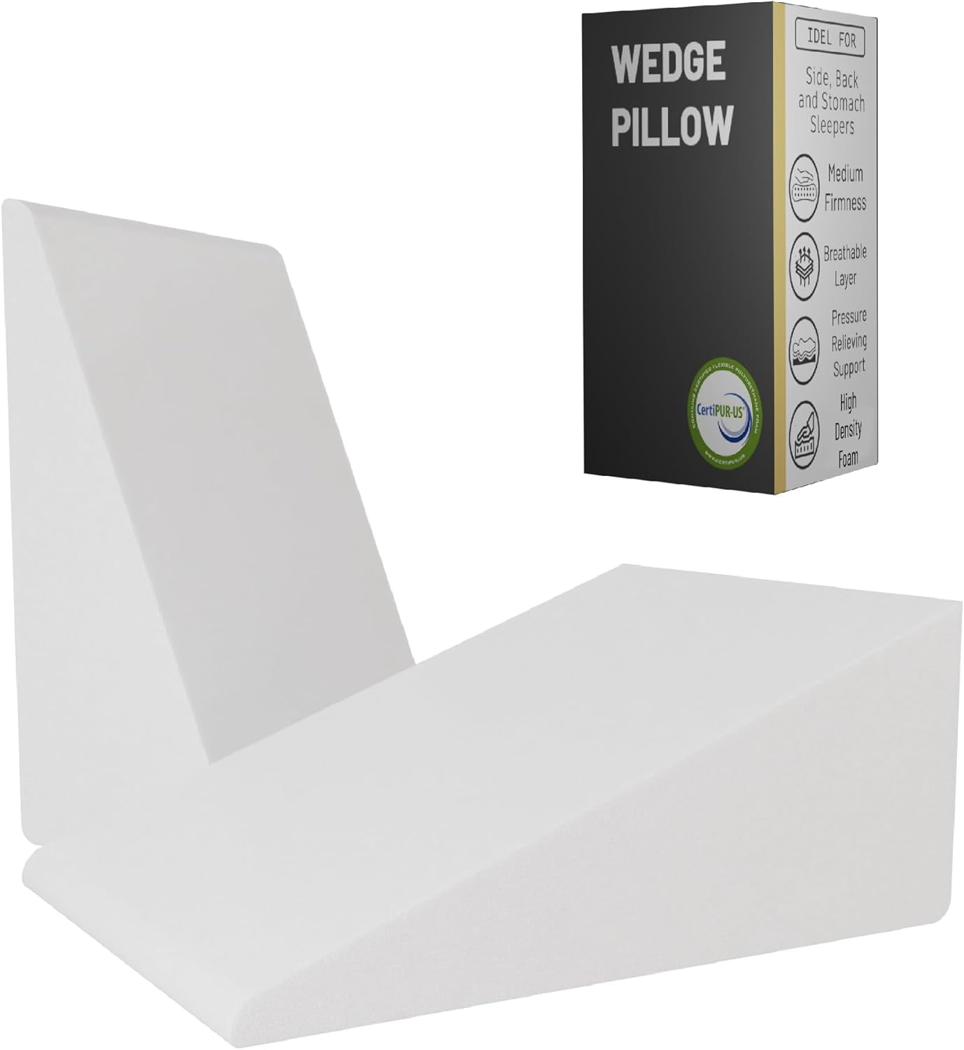Elevated Bed Wedge Pillow for Back Support, Acid Reflux, Leg, Neck Pain ...