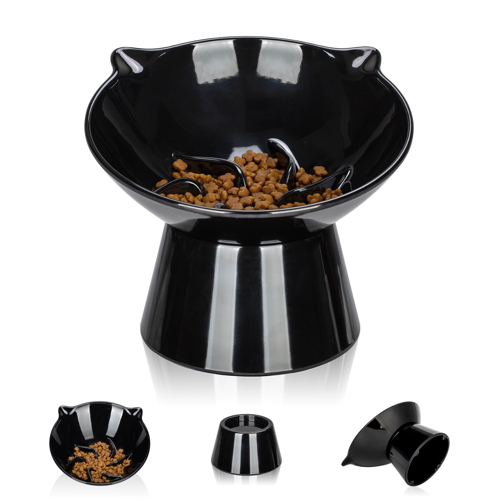 Elevated Cat Bowl - MZF22 7 Inch Large Extra Wide Slow Feeder, Tilted ...