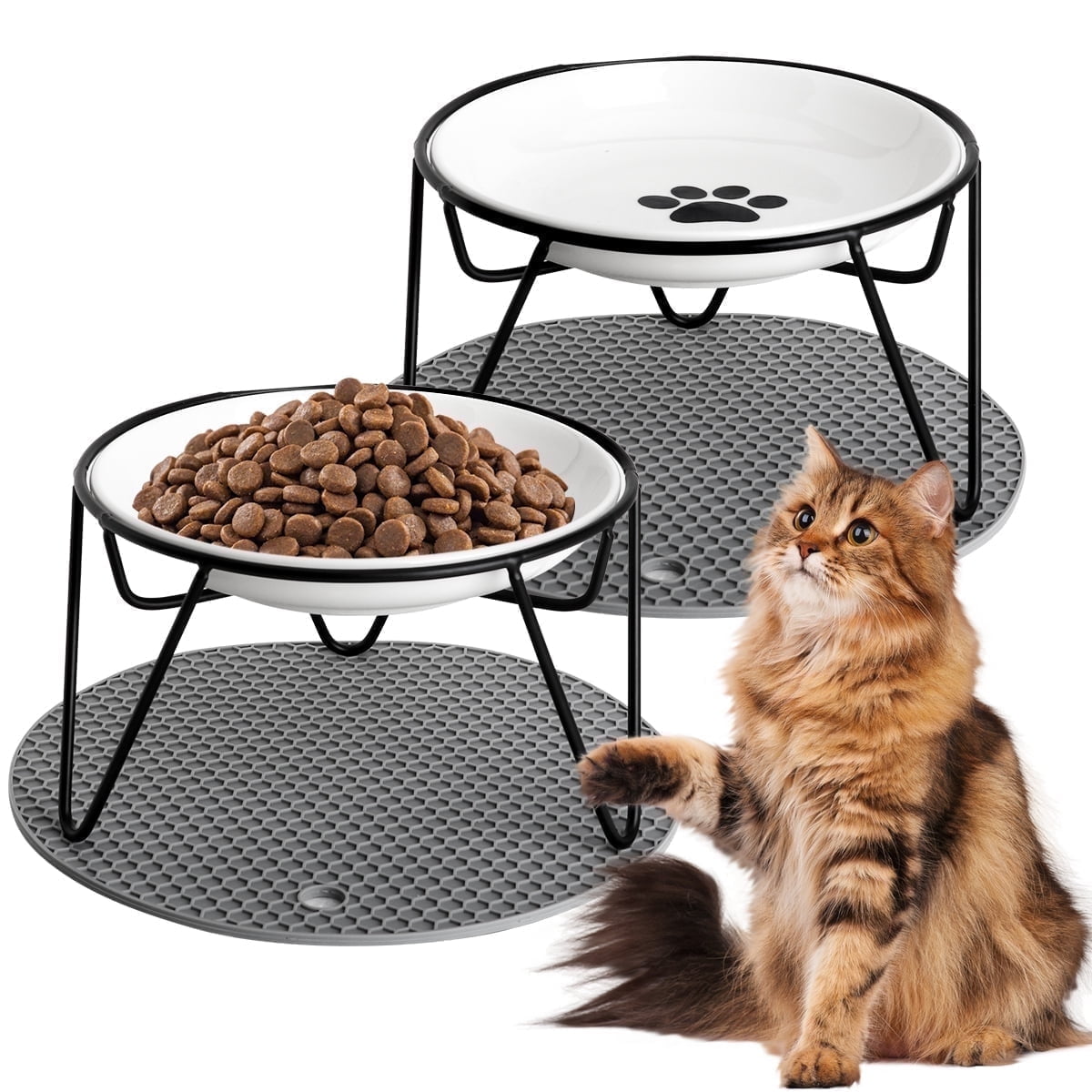 Elevated Cat Bowl,Raised Ceramic Cat Food Bowls with with Non-Slip Mat ...