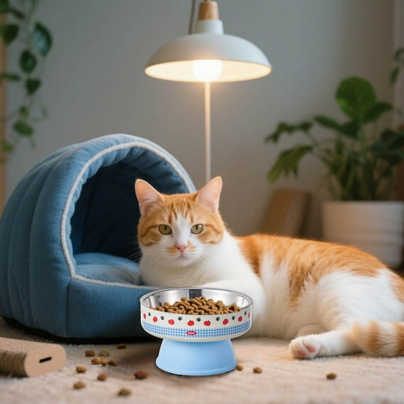 Elevated Cat Bowl Tilted Raised Food Dish, 1 Pack, Ergonomic Neck Protection Slow Feeder for ...