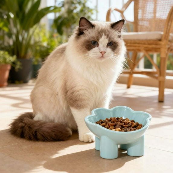 Elevated Cat Bowl for Neck Support, 250ml Capacity with Wide Shallow ...