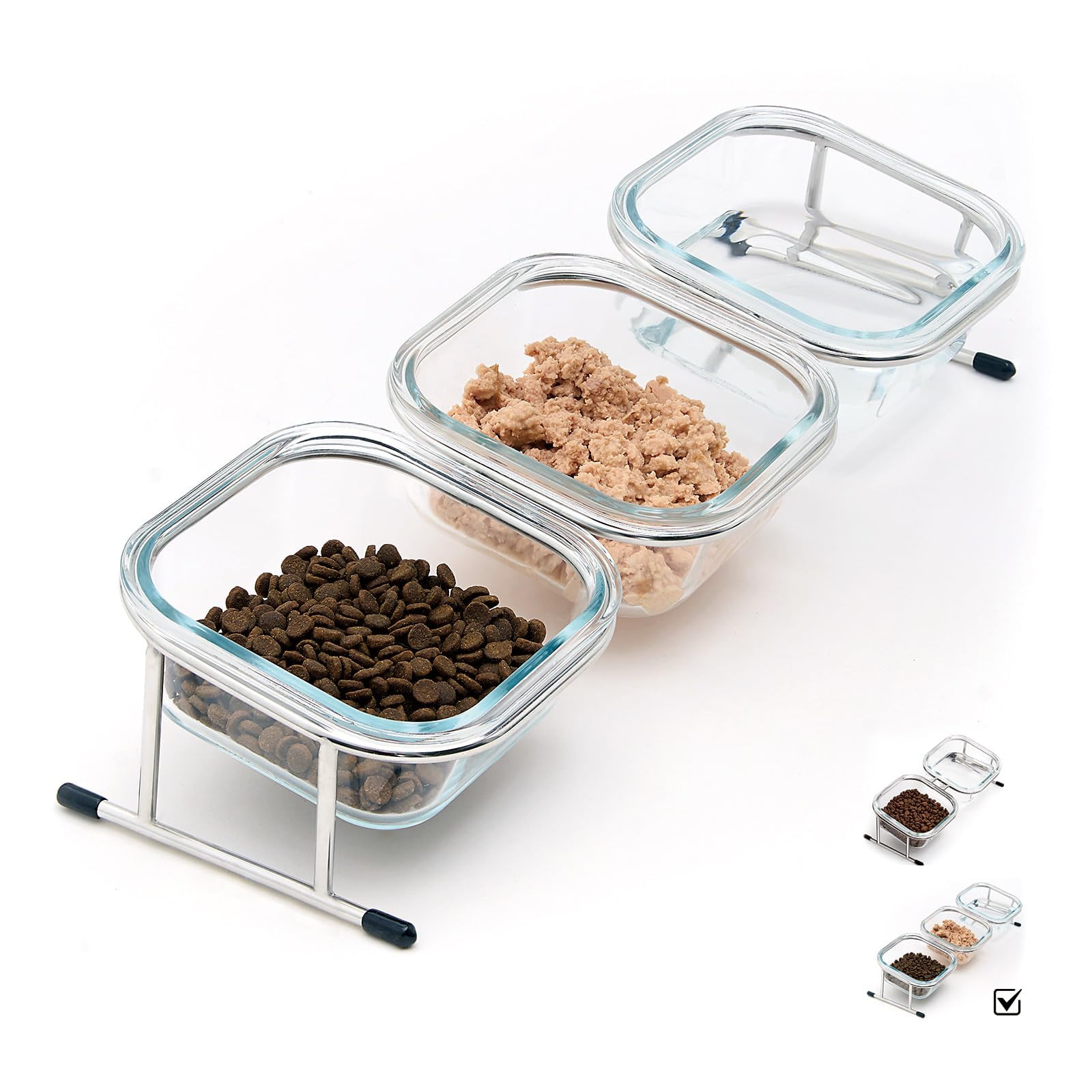 Elevated Cat Bowls, 15° Tilted Glass Raised Cat Food Bowl With ...
