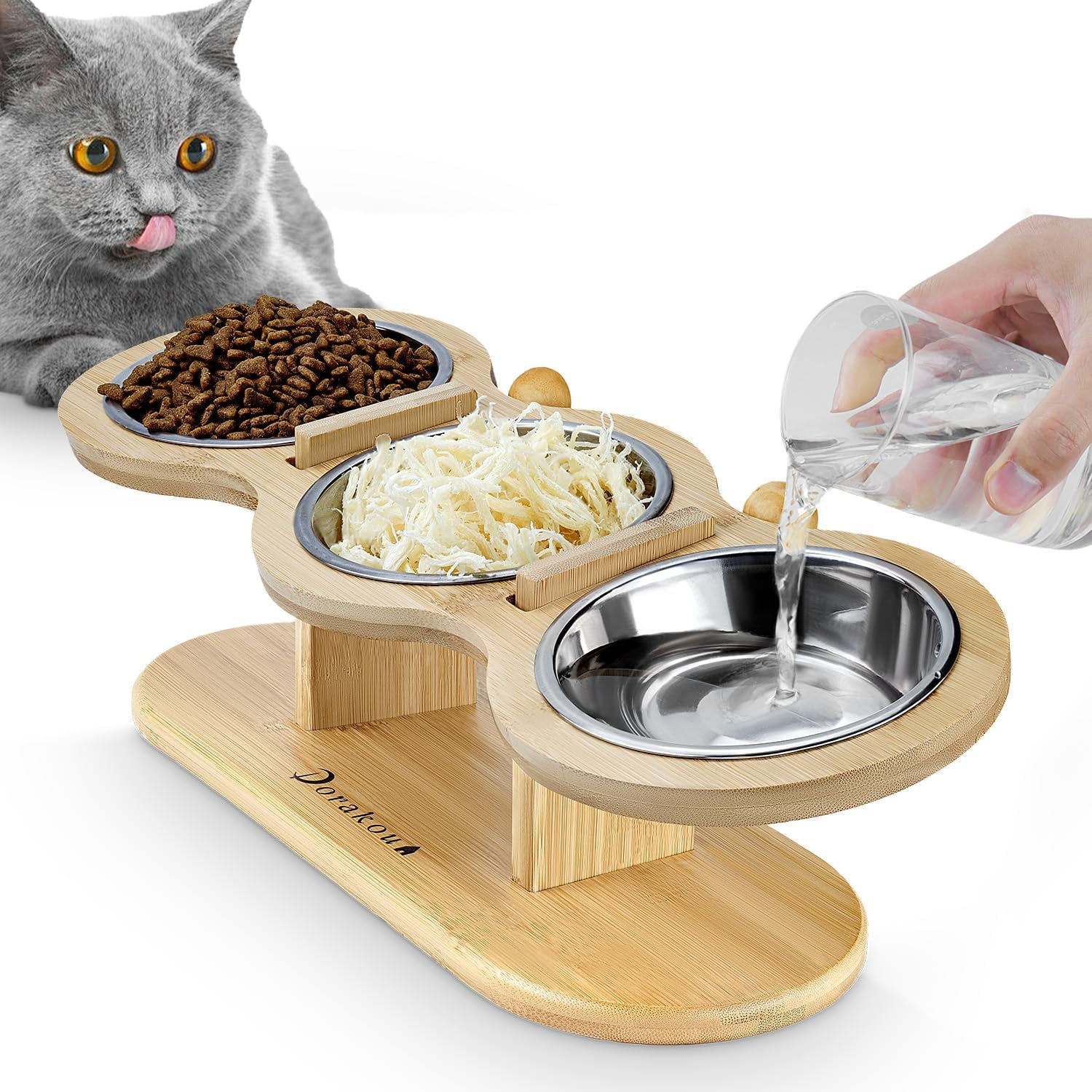Elevated Cat Bowls, 15°Tilted Raised Cat Food Water Bowls Wood Pet Bowl ...