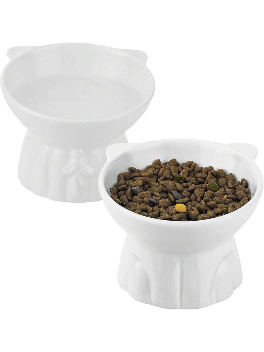 Elevated Cat Bowls 2-Pack, Ceramic Raised Cat Food & Water Dishes ...