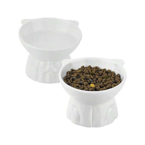 Elevated Cat Bowls 2-Pack, Ceramic Raised Cat Food & Water Dishes ...