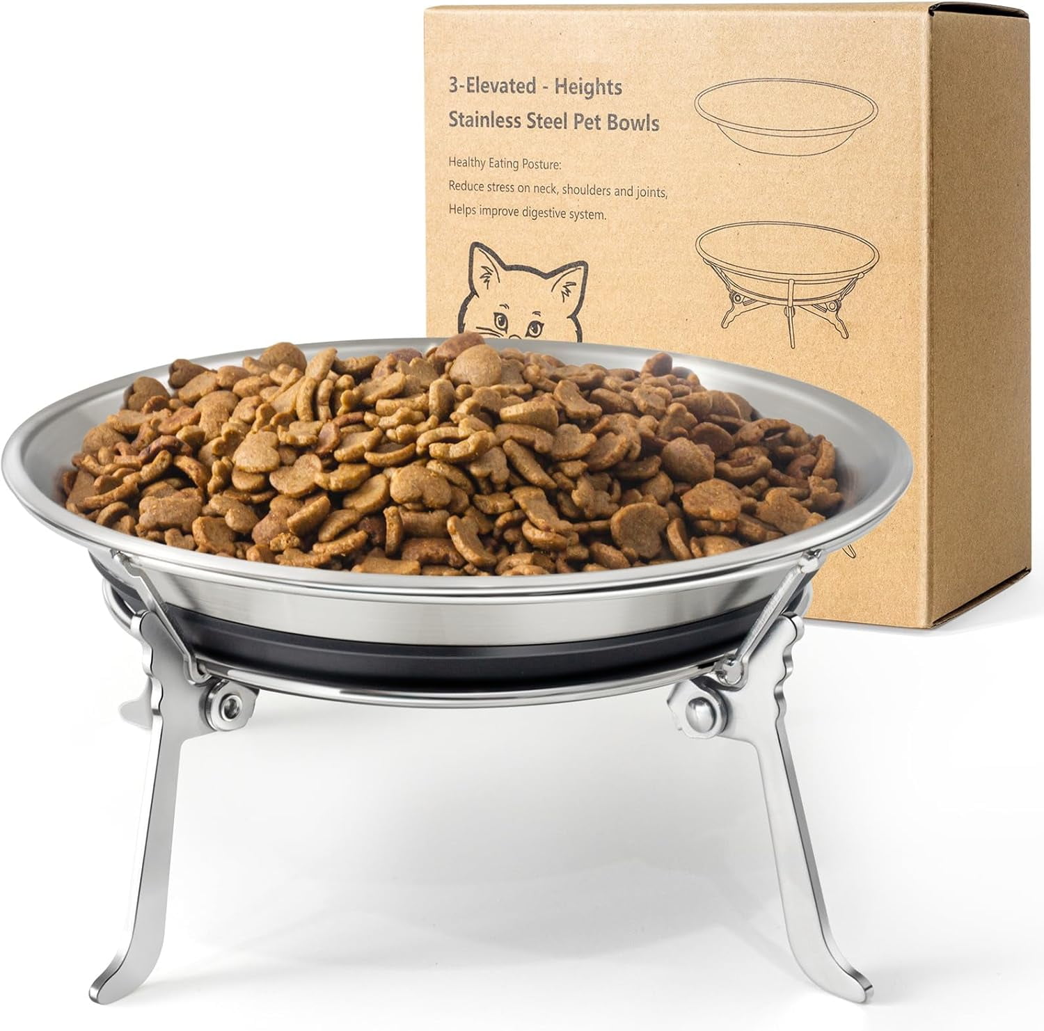 Elevated-Cat-Bowls, 3 Height Adjustable Raised Cat Bowl Stand, 7.5 ...