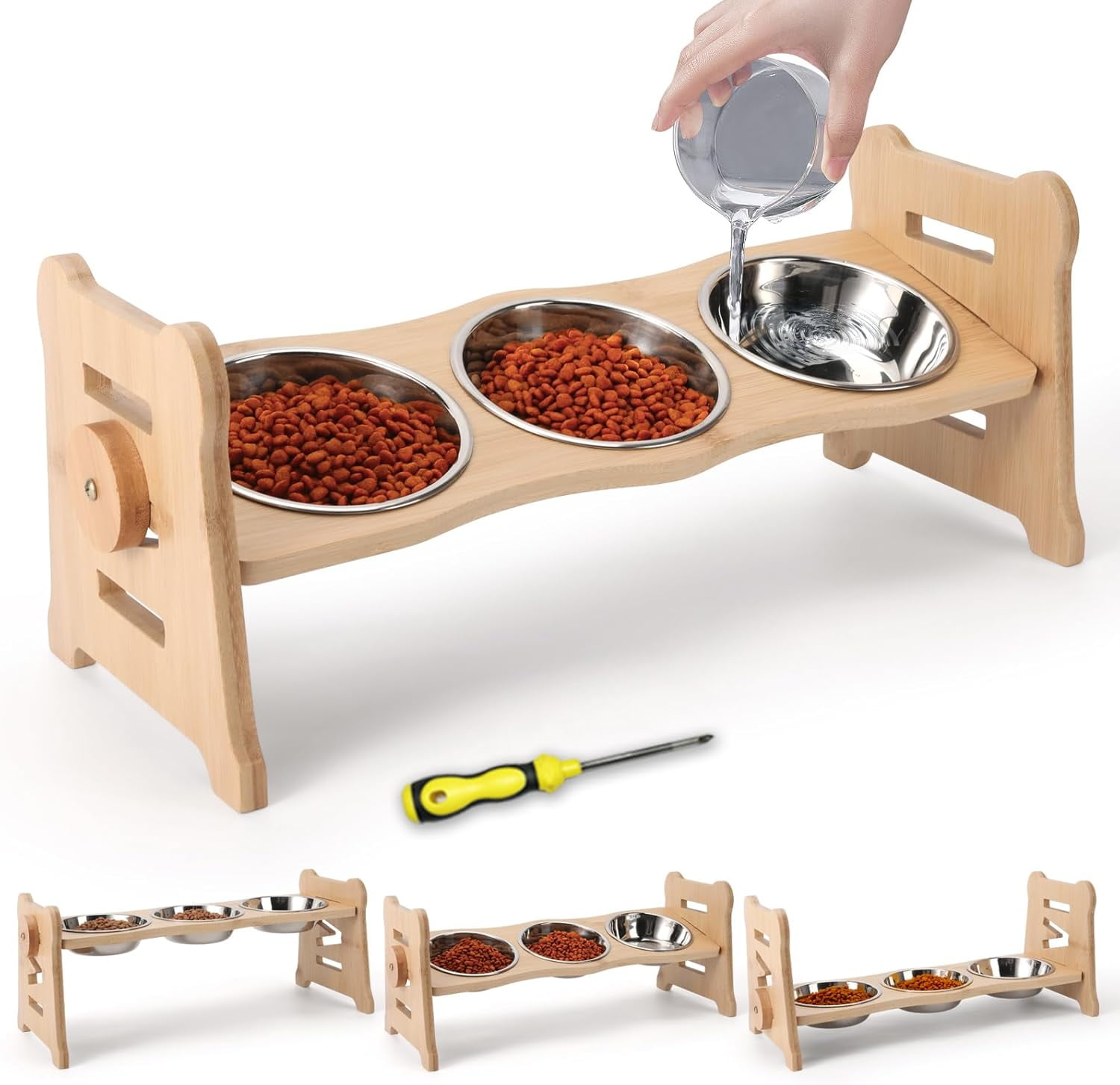 Elevated Cat Bowls15° Tilted Stainless Steel Elevated with Bamboo Stand ...