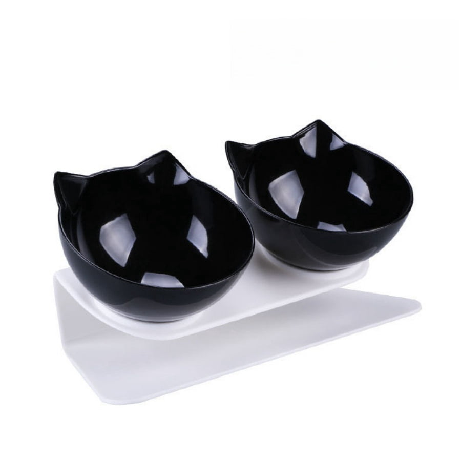 Elevated Cat Double Bowls With Stand, 15 Degree Tilted Anti-choking Cat ...