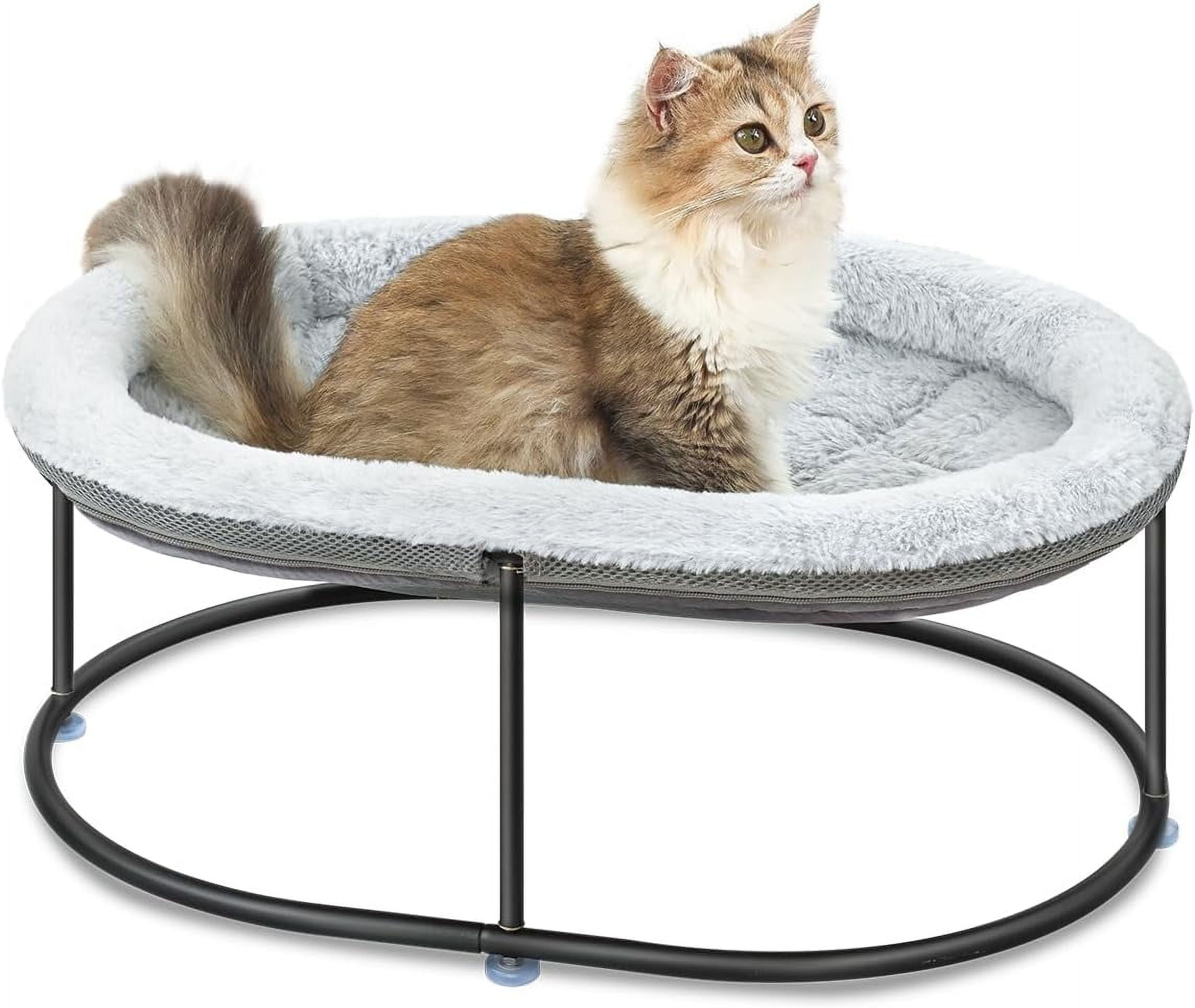 Elevated Cat Hammock Bed, Fluffy Warm Cuddle Bed with Detachable Pad ...