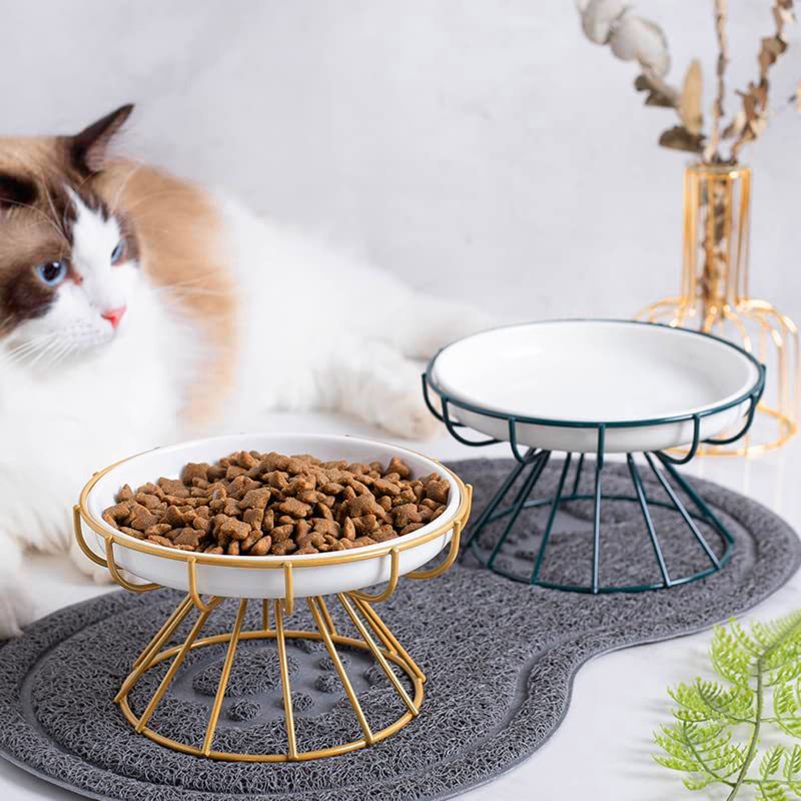 Elevated Ceramic Cat Bowl with Metal Stand - Raised Pet Feeder Dish for ...