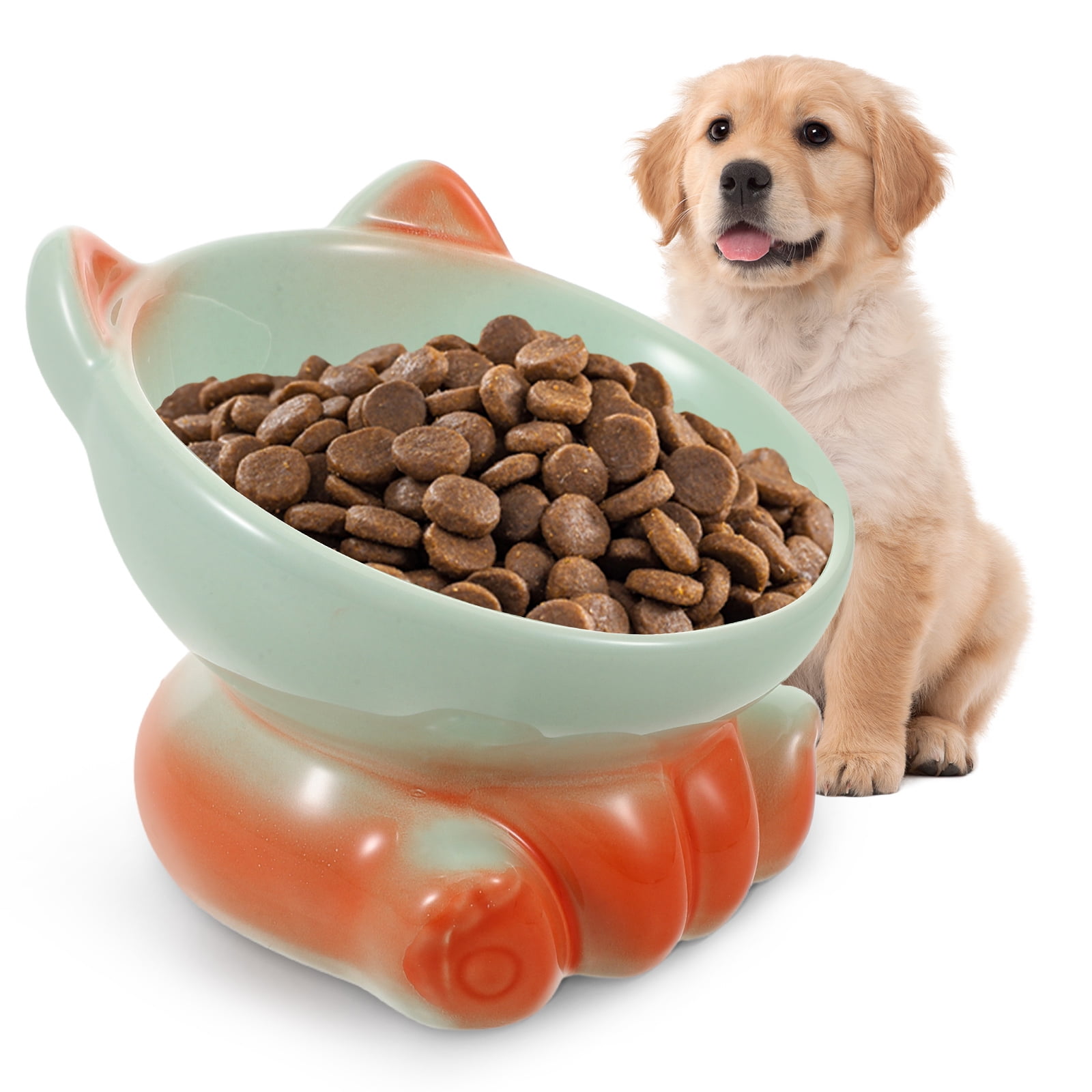 Raised Ceramic Cat Bowl - Tilted Elevated Pet Food Dish for Kittens ...
