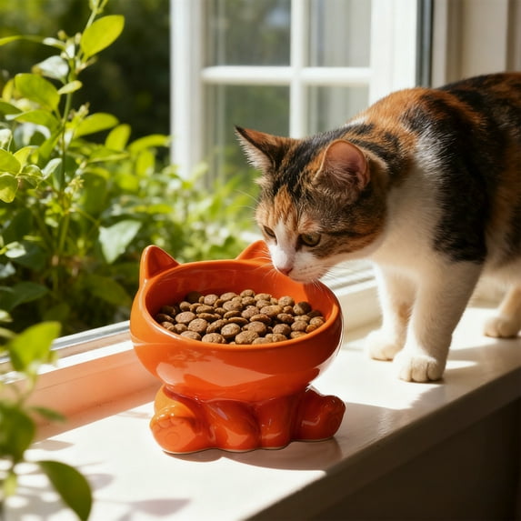 Elevated Ceramic Cat Bowl, Raised Whisker-Friendly Non-Tip Pet Bowl ...