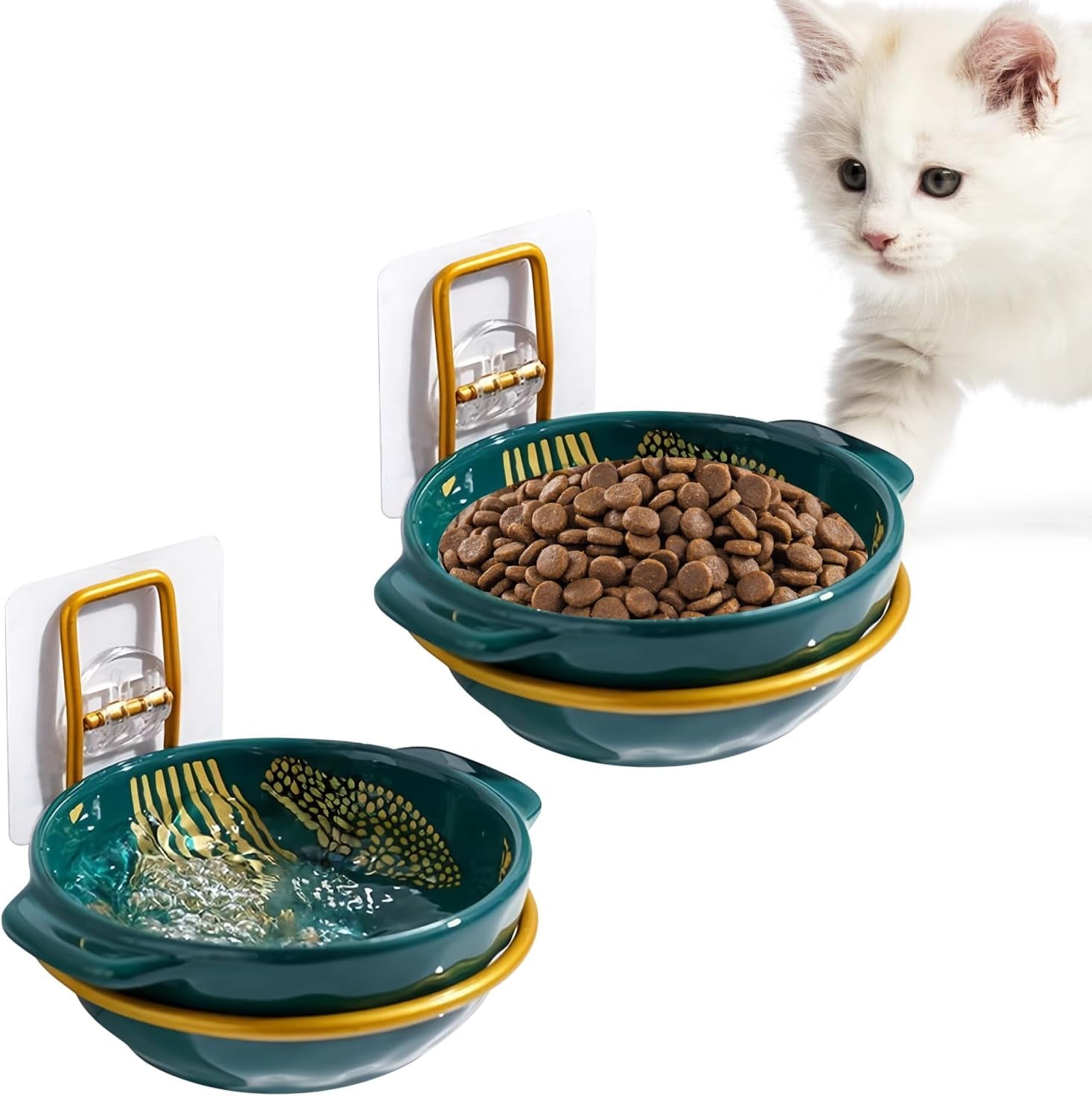 Elevated Ceramic Cat Bowls, Raised Wall Mounted Food Dish, Stainless ...