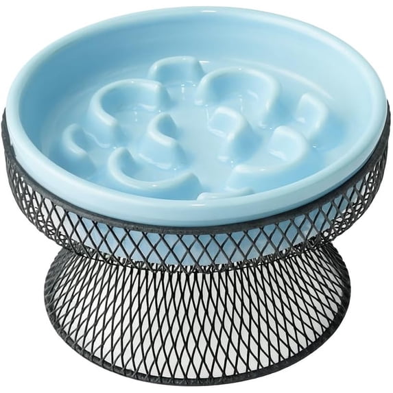 Elevated Ceramic Cat Slow Feeder Bowl Raised Cat Food Bowl with Stand ...
