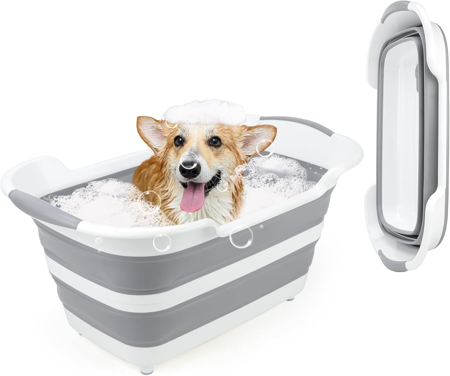 Elevated Collapsible Dog Bathtub with Drainage and Hair Catcher, 7.13 ...