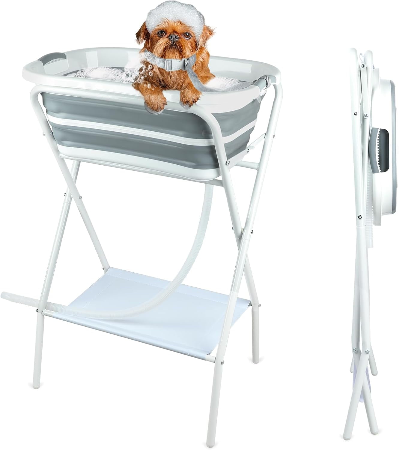 Elevated Dog Bathtub Grooming Station with Drain Adjustable Collar, 2 ...