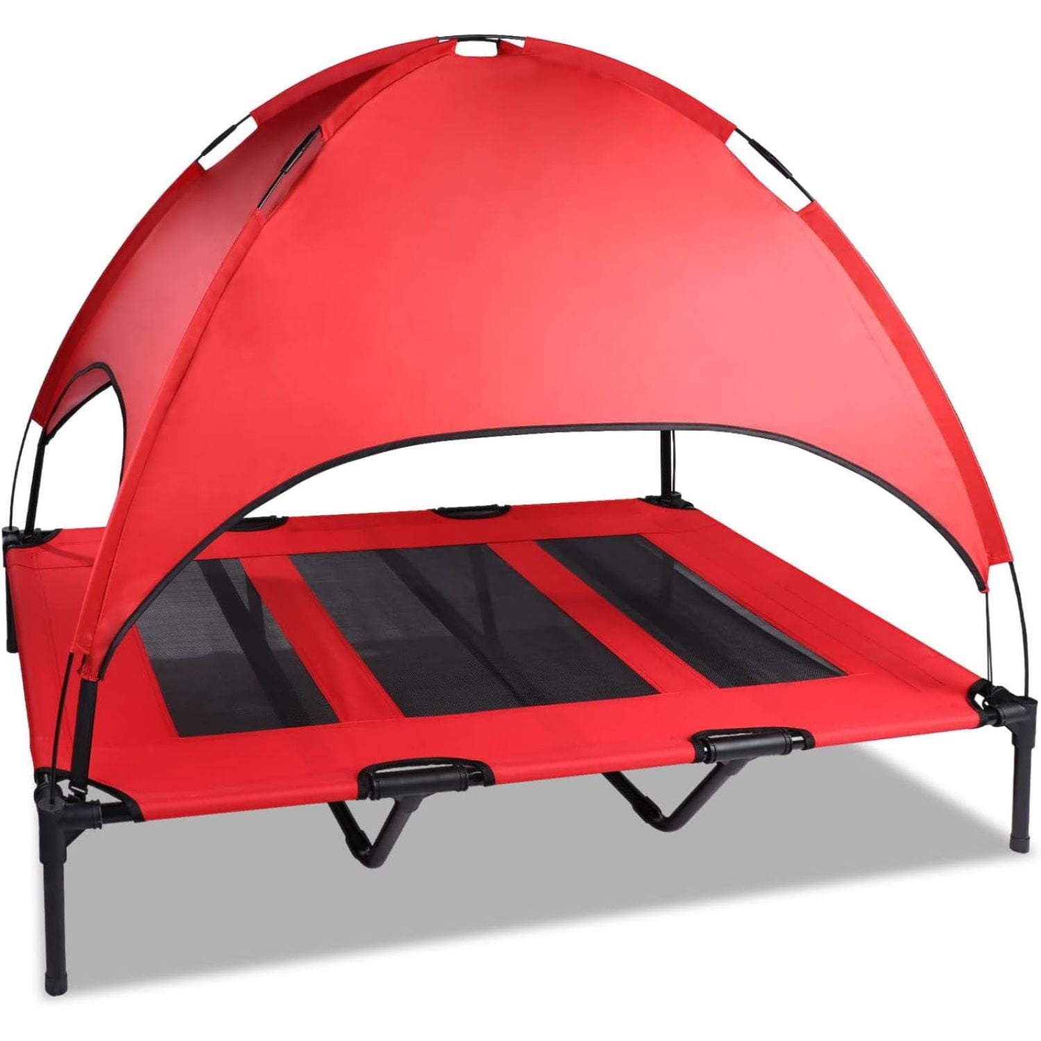 Elevated Dog Bed with Canopy - Portable Raised Dog Bed Cooling Dog ...